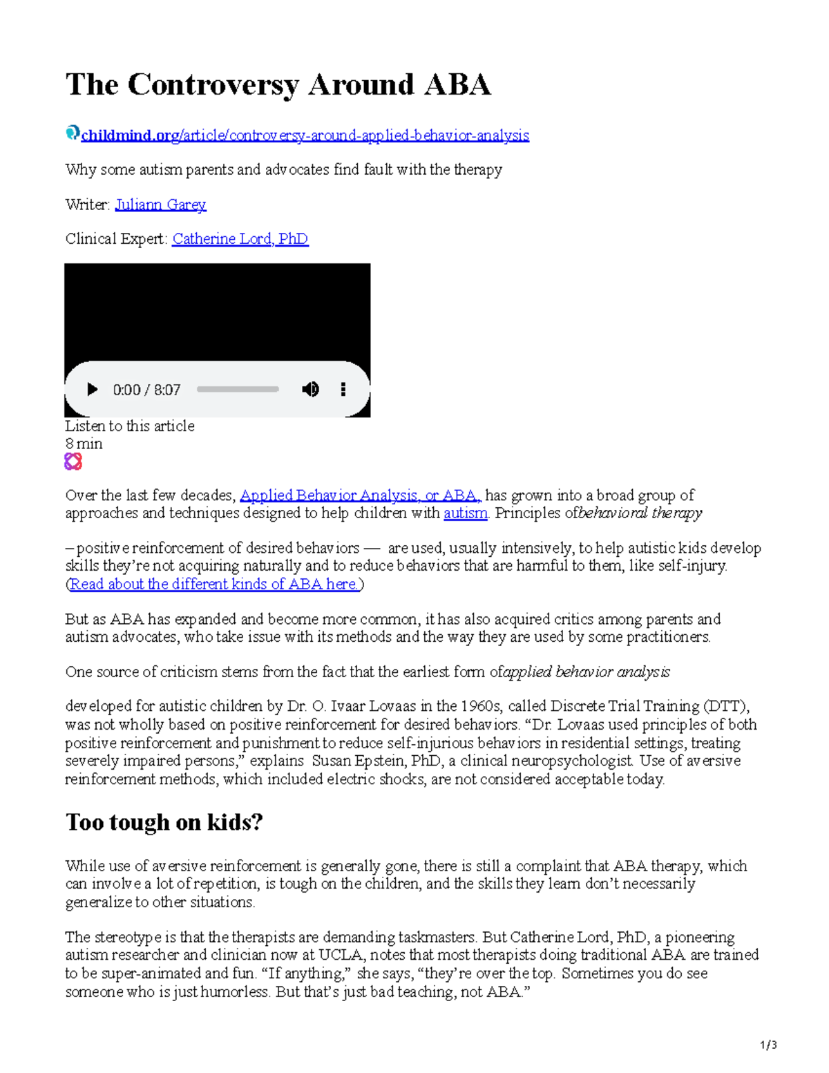 Controversies and Perspectives on ABA Therapy for Autism - 1/ The ...