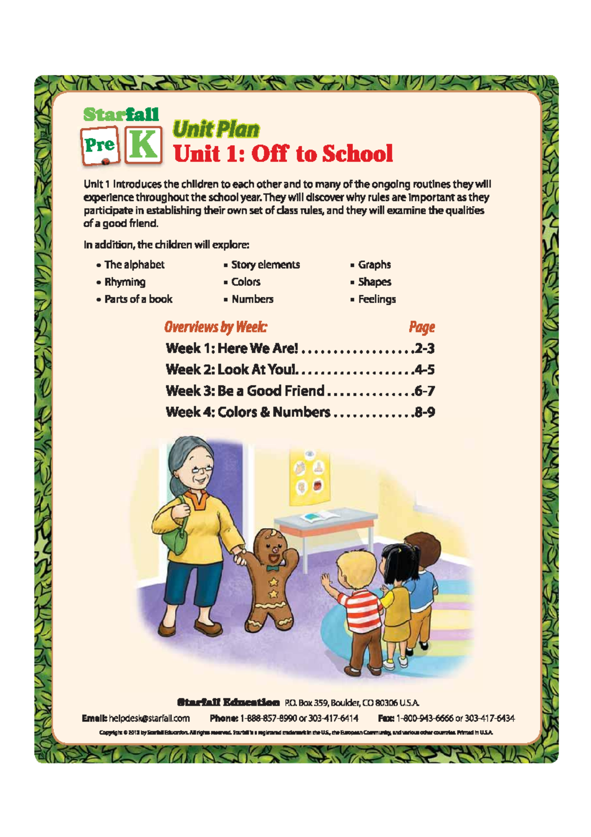 Starfall Pre-K Unit Plan: Unit 1 - Off to School Activities - Studocu