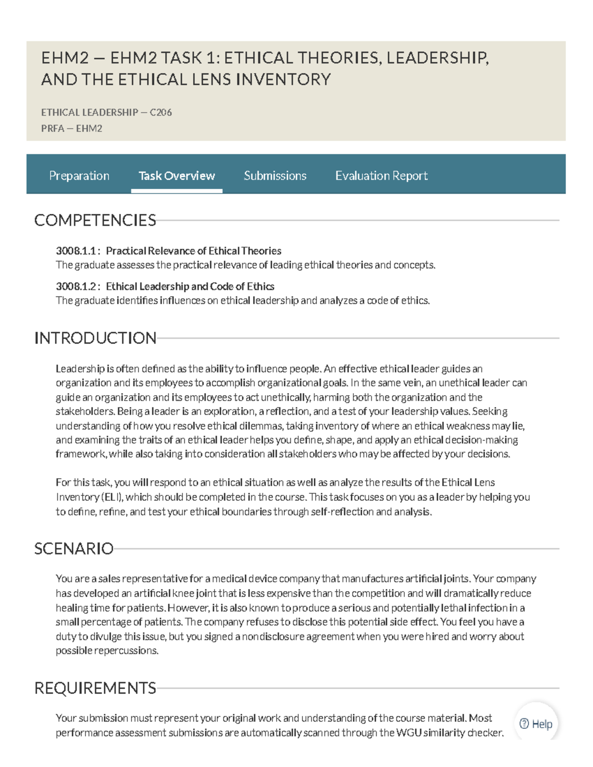 EHM2 C206 Task 1: Ethical Theories & Leadership Evaluation Rubric - Studocu