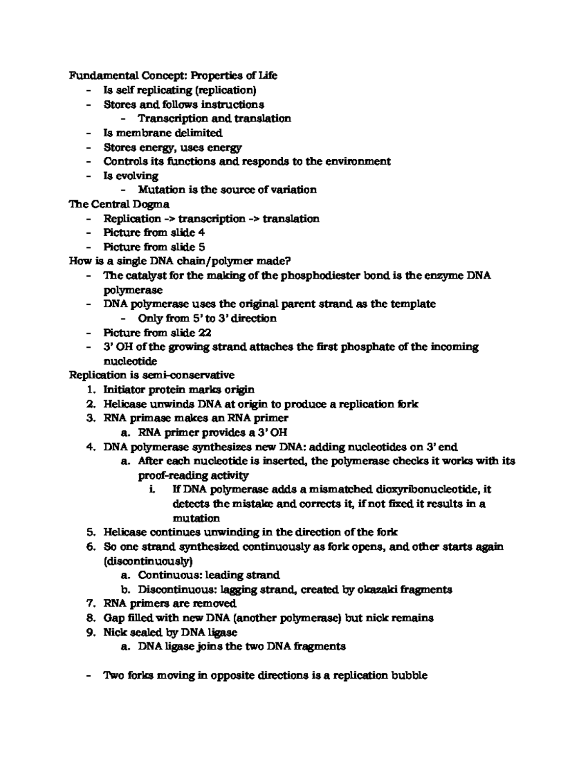 DNA Replication: Central Dogma Concepts and Processes - Studocu