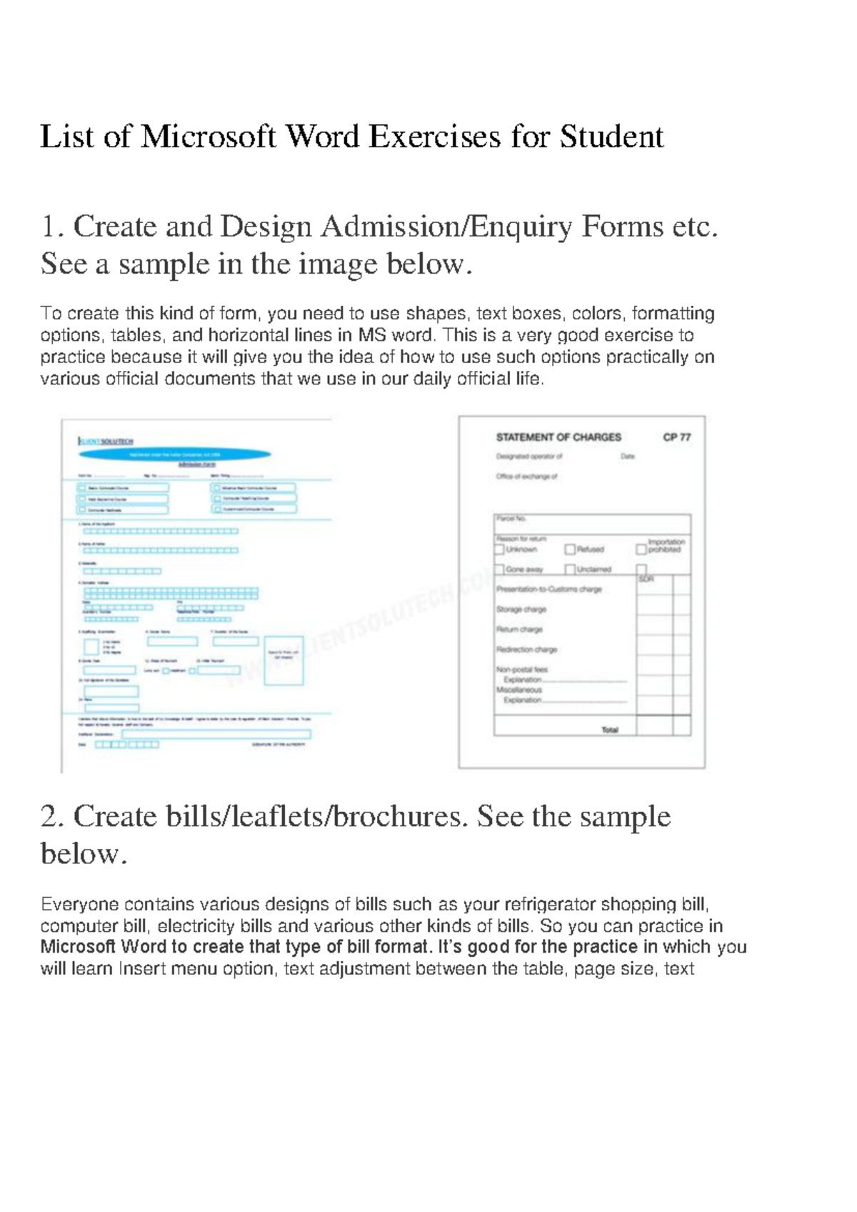 MS Word Exercises 1 - Practical Skills Development Notes - Studocu
