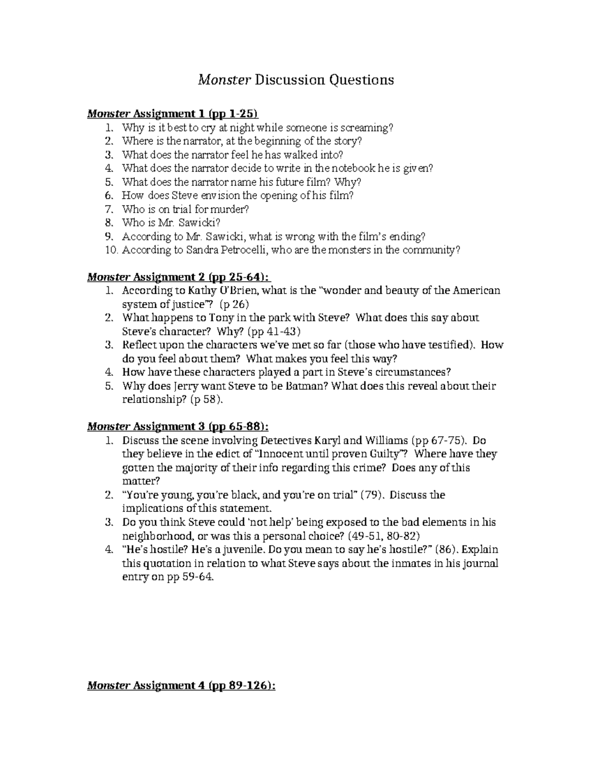 Monster Discussion Questions: Analysis and Insights on Assignments 1-6 ...