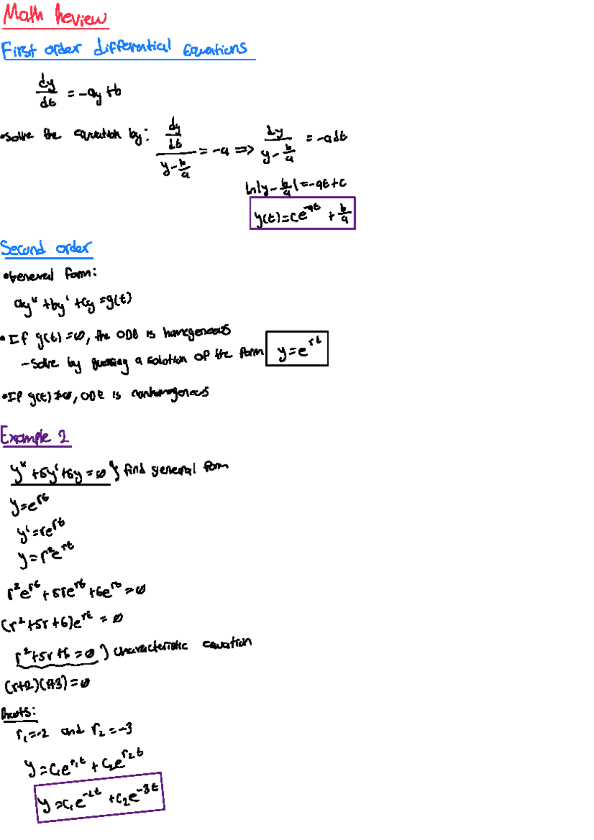 PA 1 Math Review: Differential Equations & Linear Algebra Concepts ...