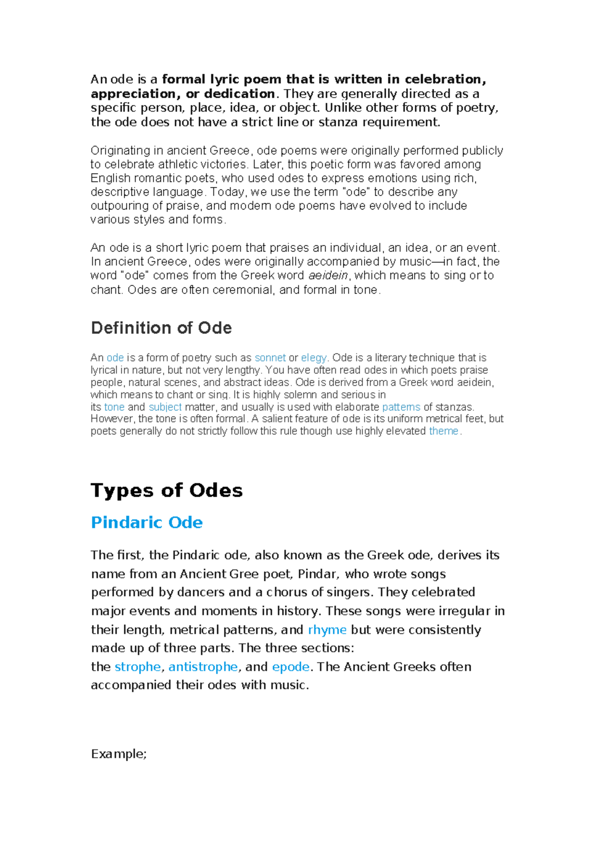 An ode is a formal lyric poem that is written in c - An ode is a formal ...
