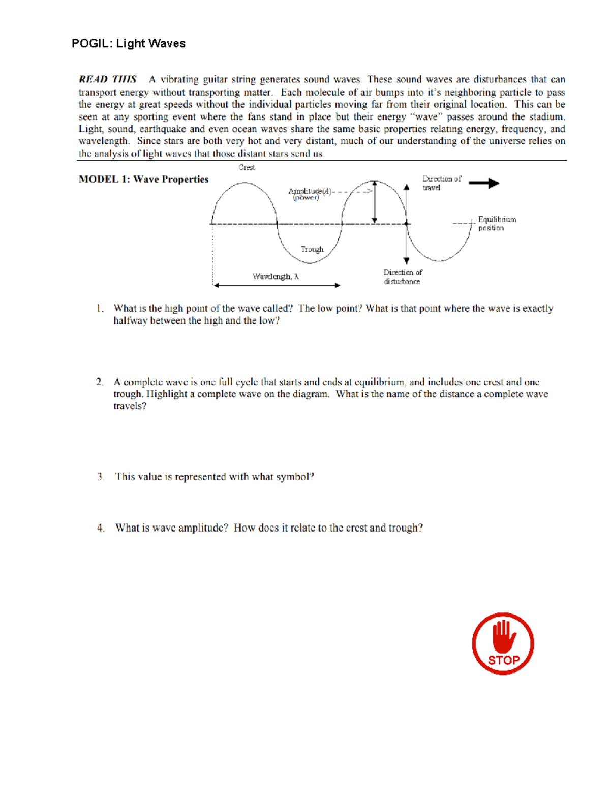 Light Waves Pogil - POGIL: Light Waves Read This: Thinking of light as ...