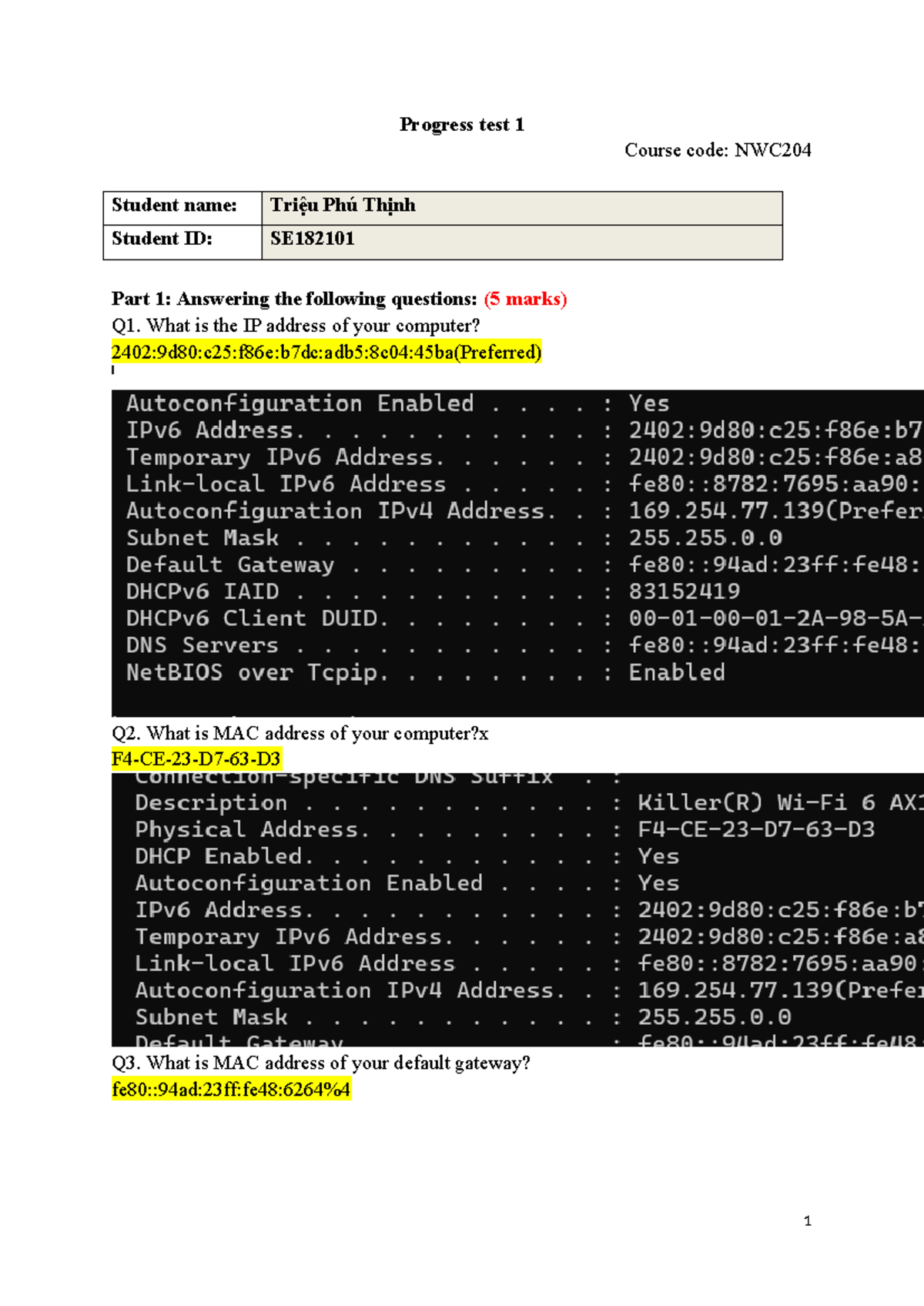 Progress test 1 - What is the IP address of your computer? - Studocu