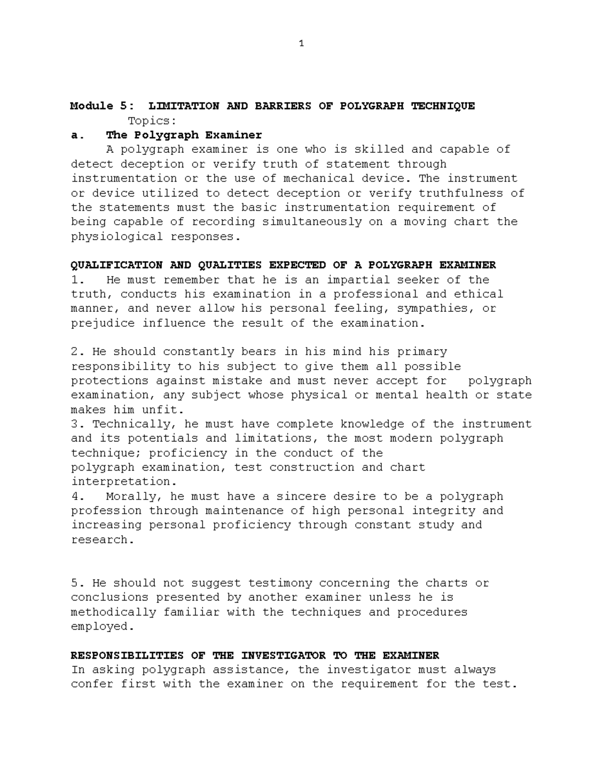 Polygraph Notes: Limitations, Techniques, and Examiner Responsibilities ...