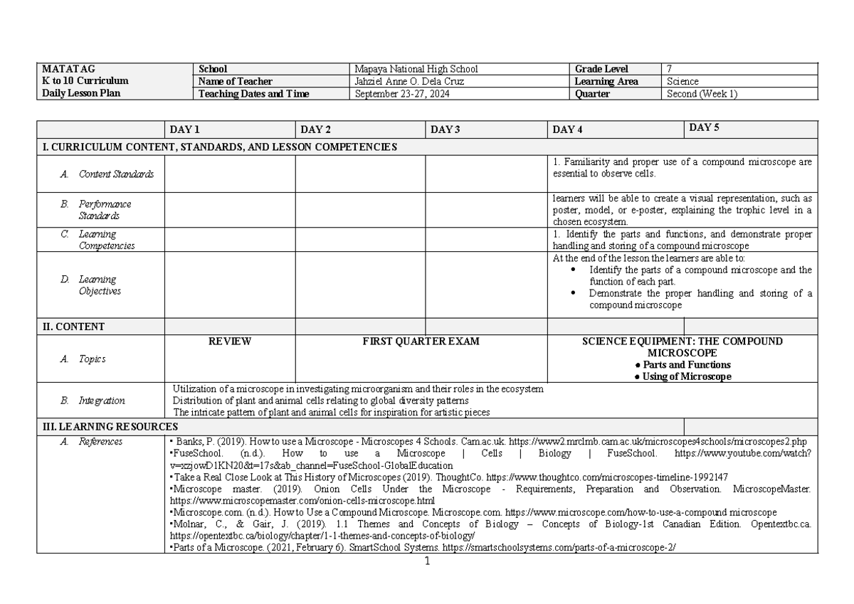 WEEK 1 Lecture Notes for Grade 7 Science (MATATAG Curriculum) - Studocu