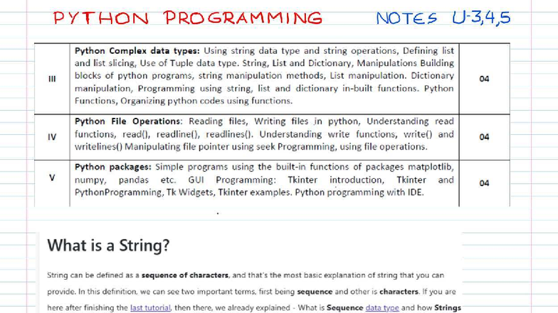 Python Programming Notes U345: Complex Data Types & Functions - Studocu