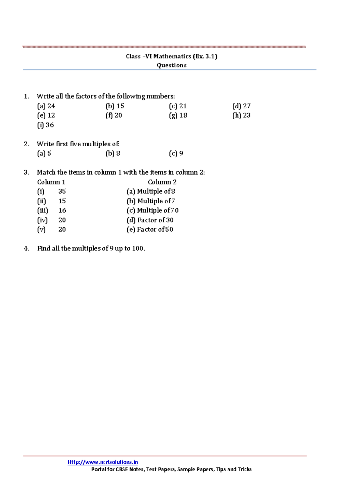 Chapter 3 - Maths: Factors, Multiples, and Divisibility - Studocu