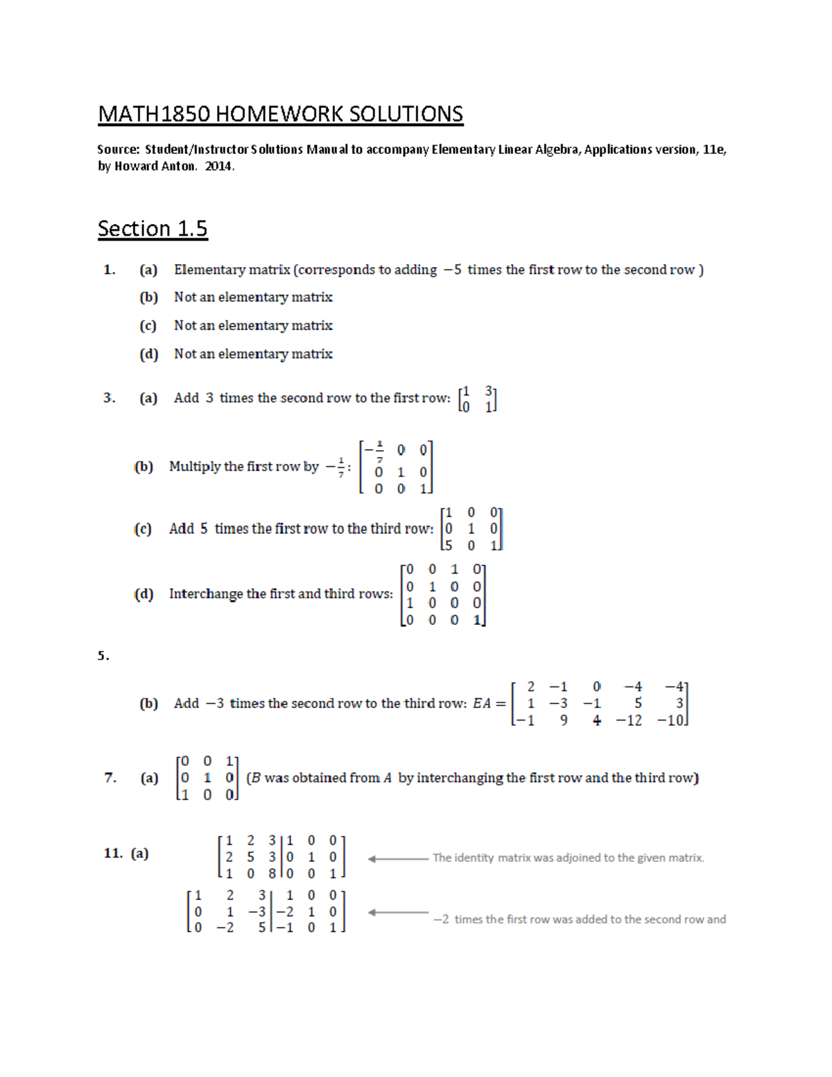 MATH1850 Homework Solutions - True/False Exercises - Studocu