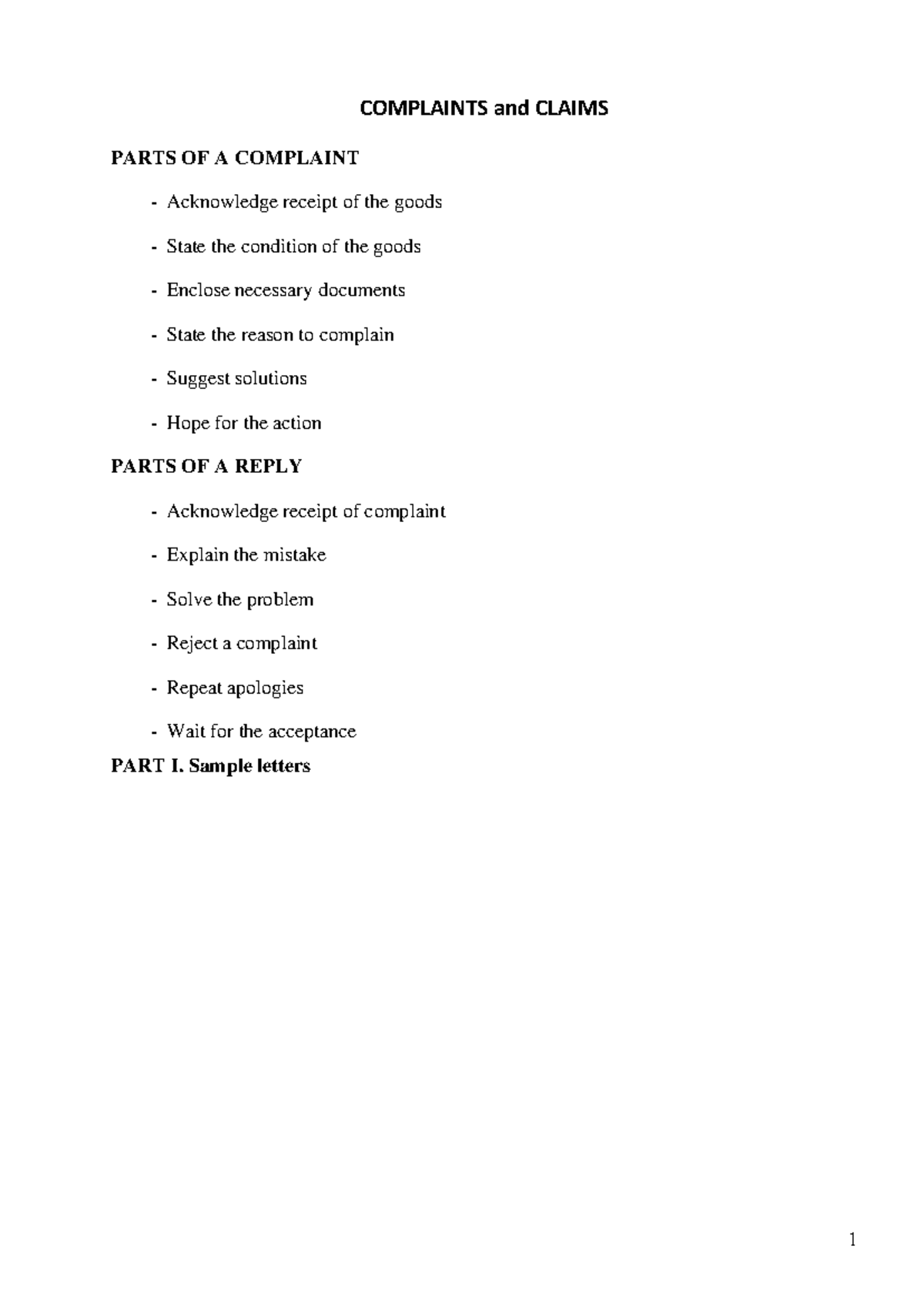 COMPLAINTS AND CLAIMS: A GUIDE TO WRITING EFFECTIVE LETTERS - Studocu