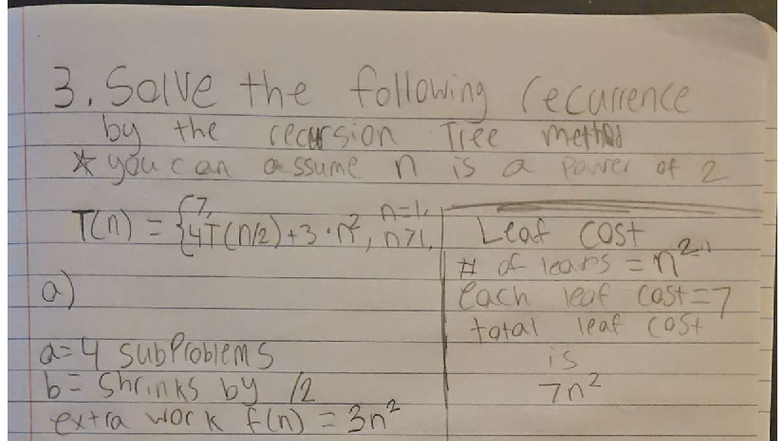 Algo A2: Recursion Tree Method Analysis for T(n) Calculation - Studocu
