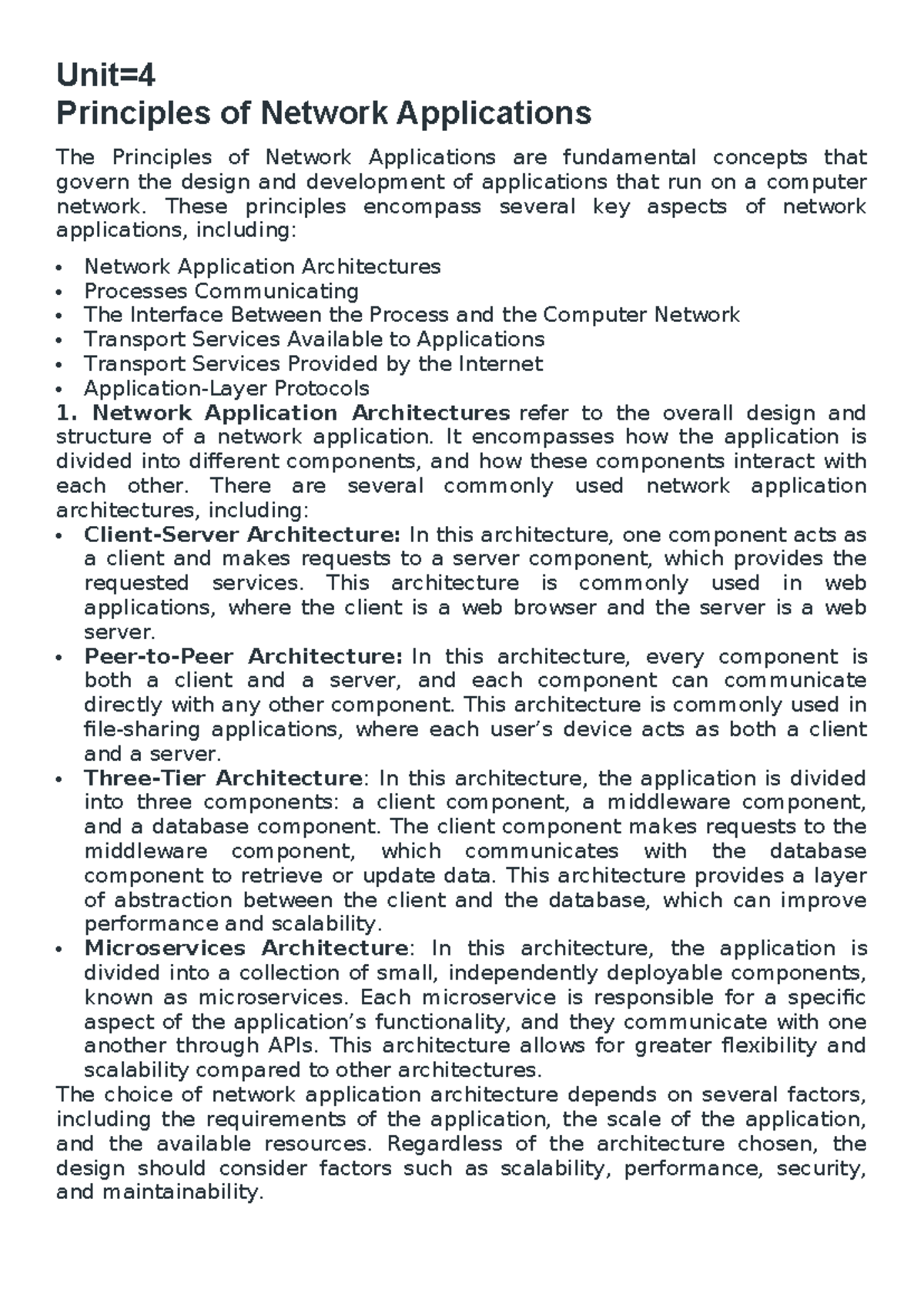 Unit-4 Networking: Key Principles of Network Applications ...