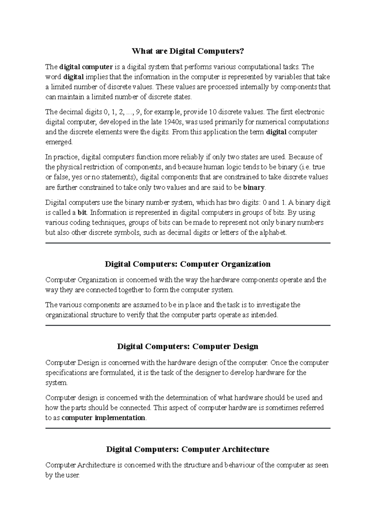 Digital Computers: ECE Notes on Organization, Design, and Architecture ...