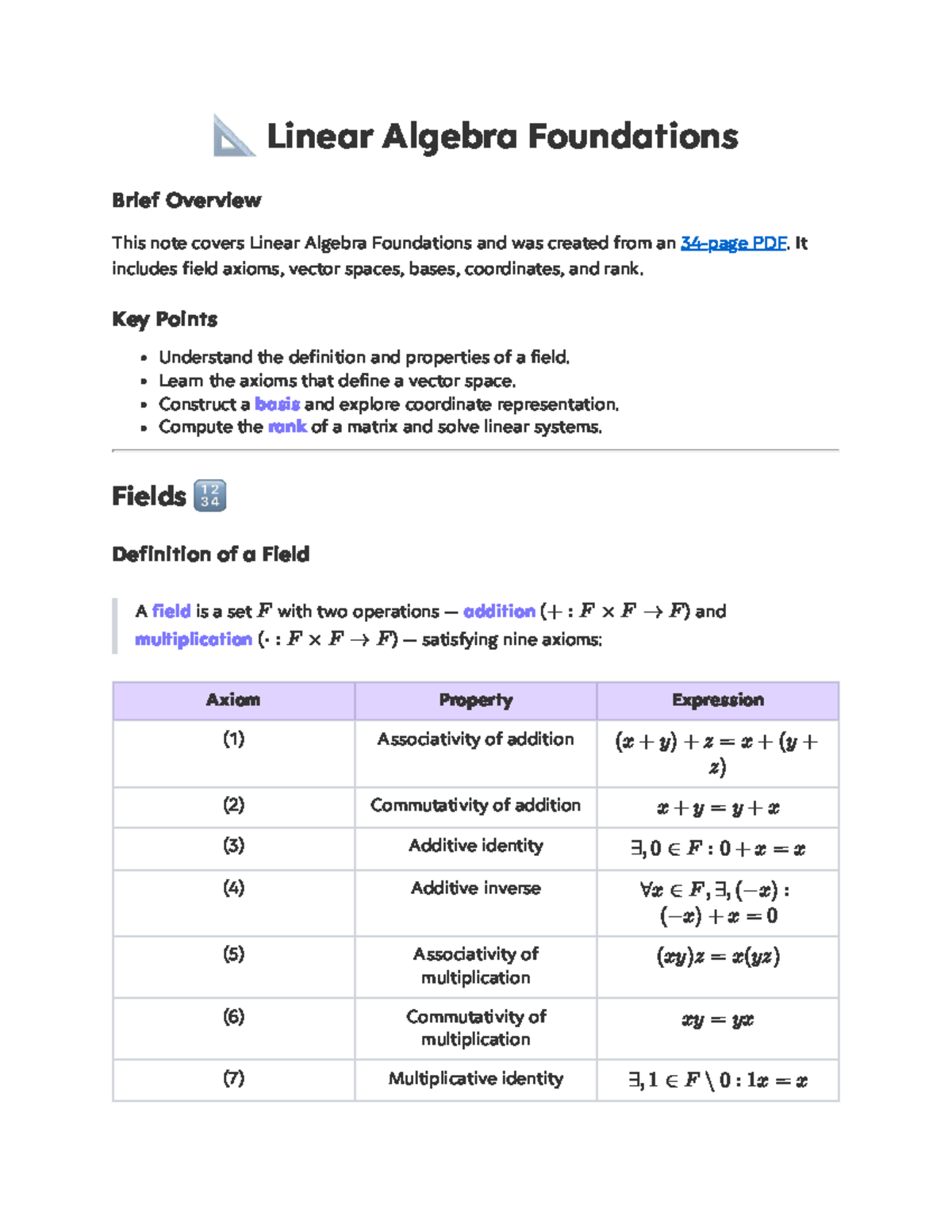 Linear Algebra II (LAII) - Foundations Overview and Key Concepts - Studocu