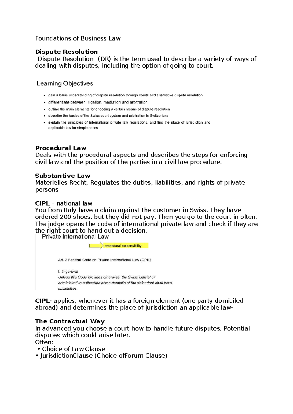 Foundations of Business Law: Dispute Resolution (DR) Notes - Studocu