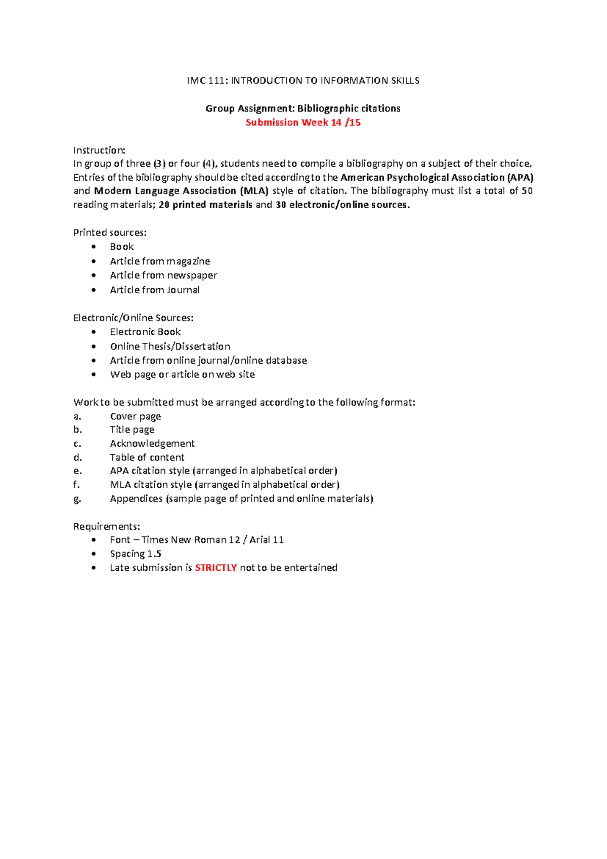 IMC Group Assignment: Bibliographic Citations Guide - Studocu