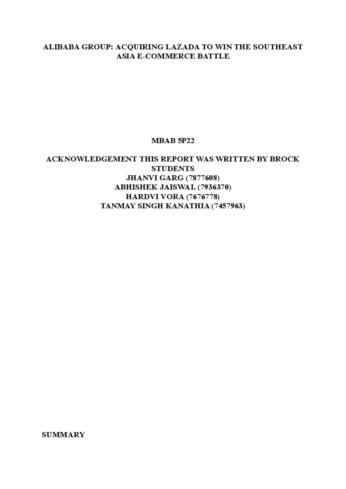 MBAB 5P Case Study: Alibaba's Strategic Acquisition of Lazada - Studocu