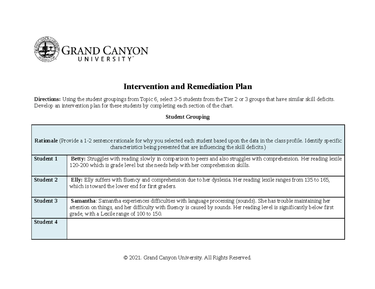 REA-350 RS T7: Intervention and Remediation Plan for ELL Students - Studocu