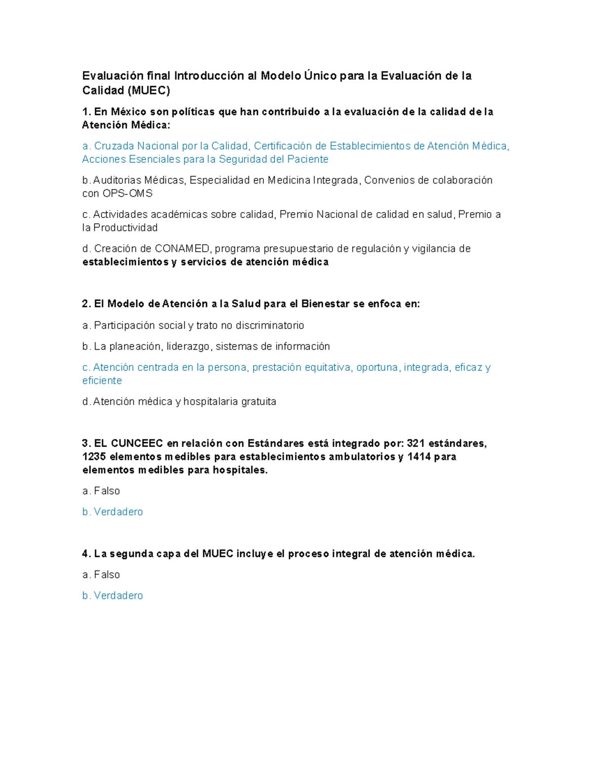 Evaluación Final del Modelo Único para la Calidad (MUEC) en Salud - Studocu