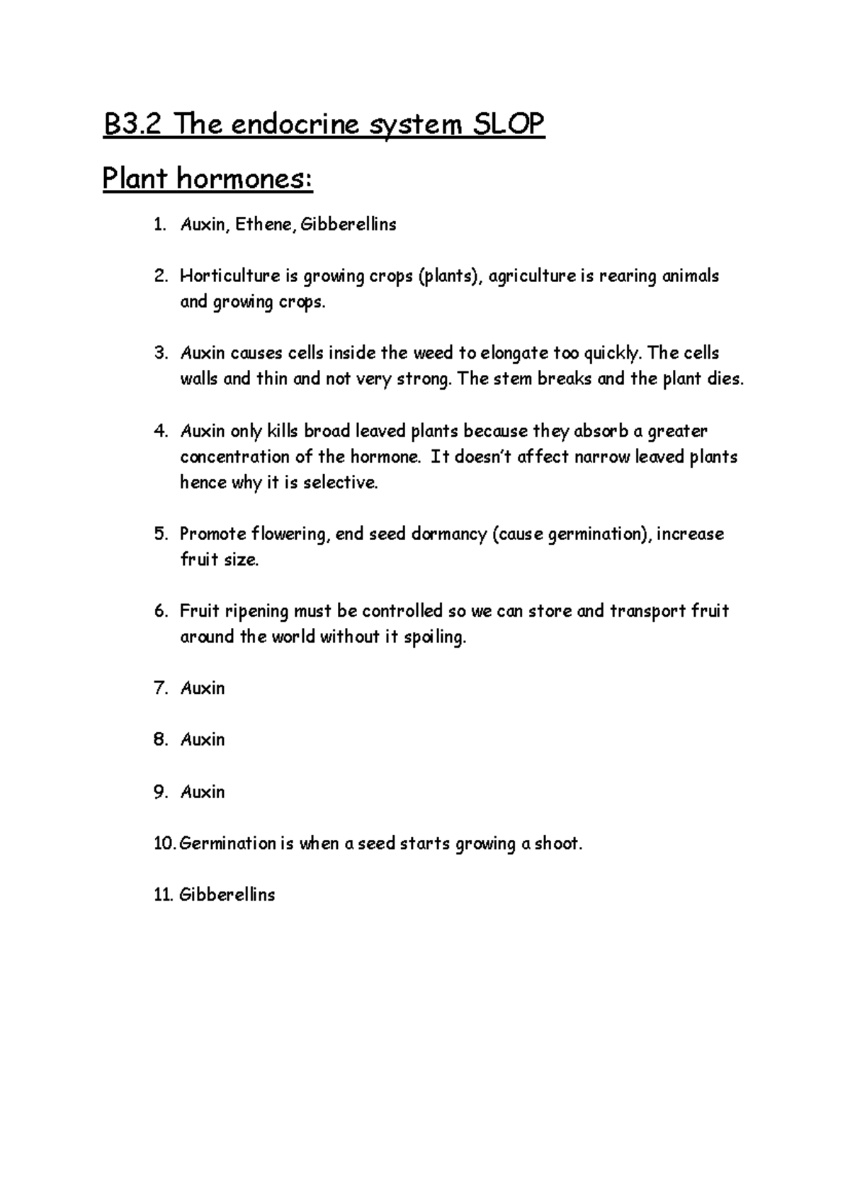 B3 - Biology: Endocrine System & Plant Hormones Full Revision - Studocu