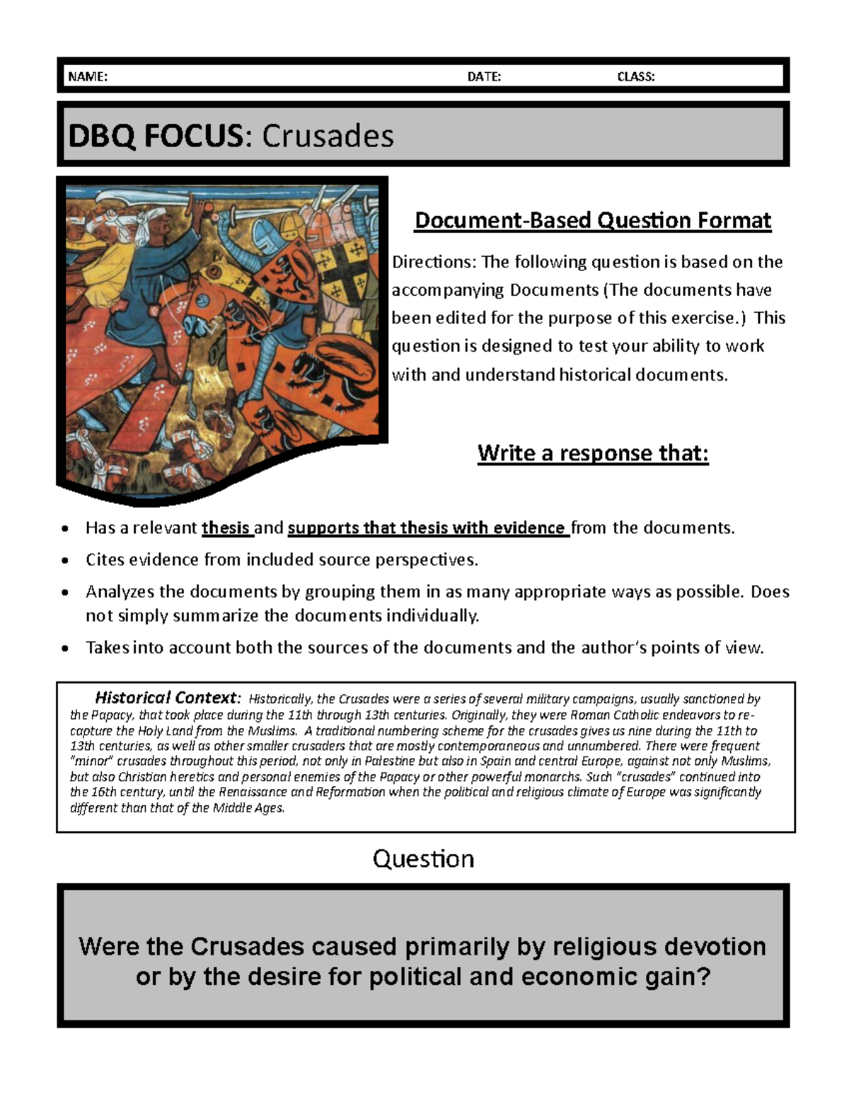 DBQ: Analyzing the Causes and Consequences of the Crusades (HIST 101 ...