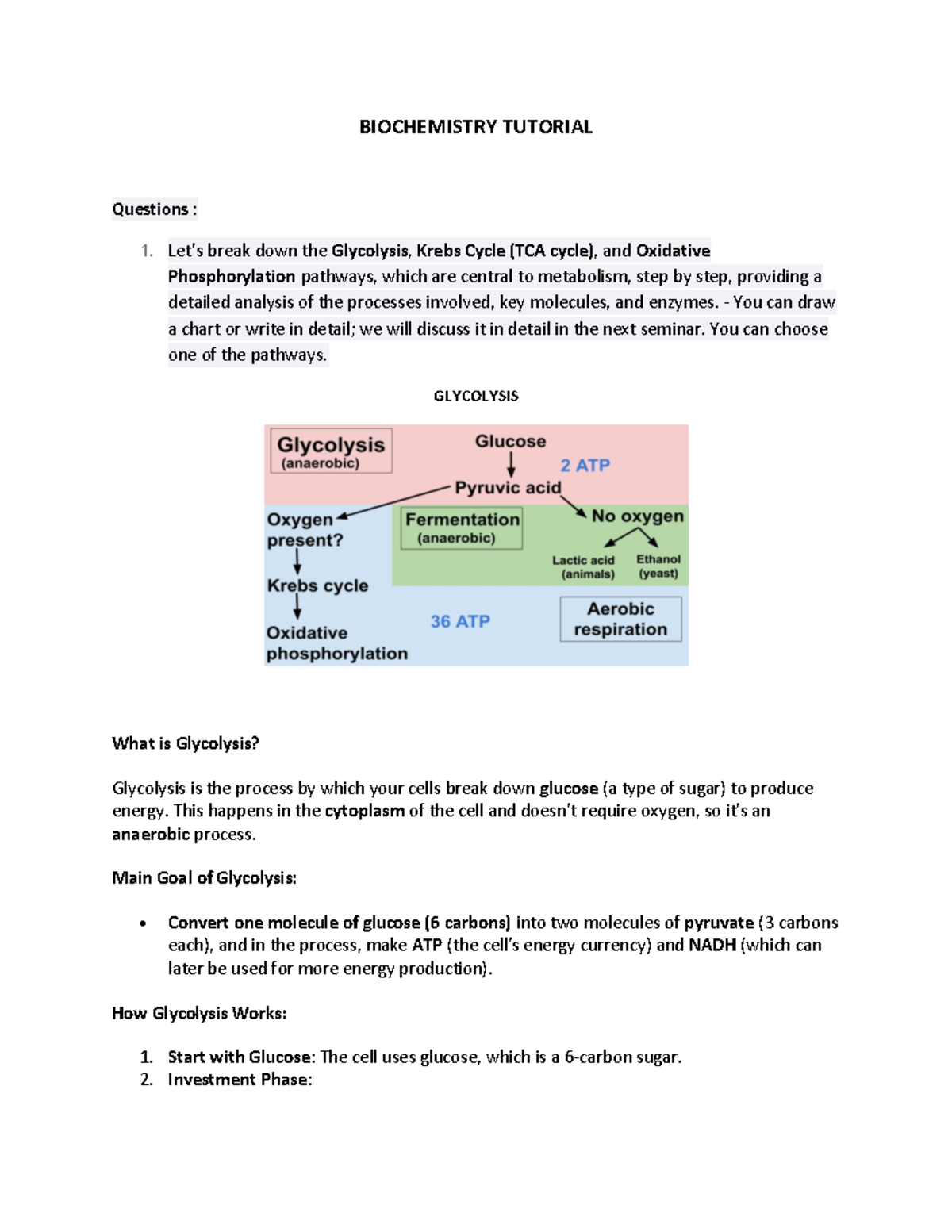 Biochemistry Tutorial 3 - BIOCHEMISTRY TUTORIAL Questions : 1. Let’s ...