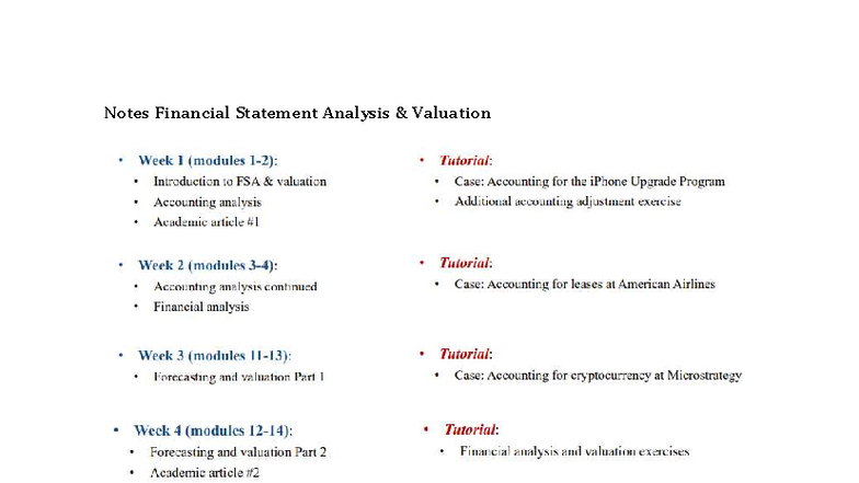 Notes on Financial Statement Analysis & Valuation (FSA 101) - Studeersnel