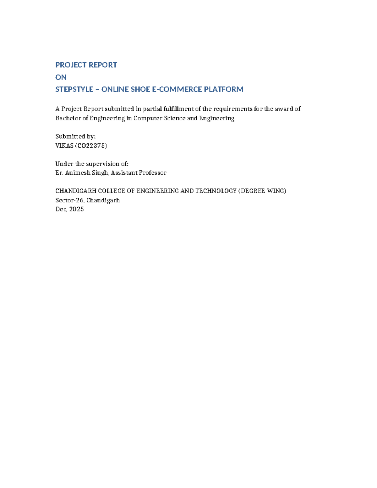 StepStyle Online Shoe Platform Project Report (CO22375) - Studocu