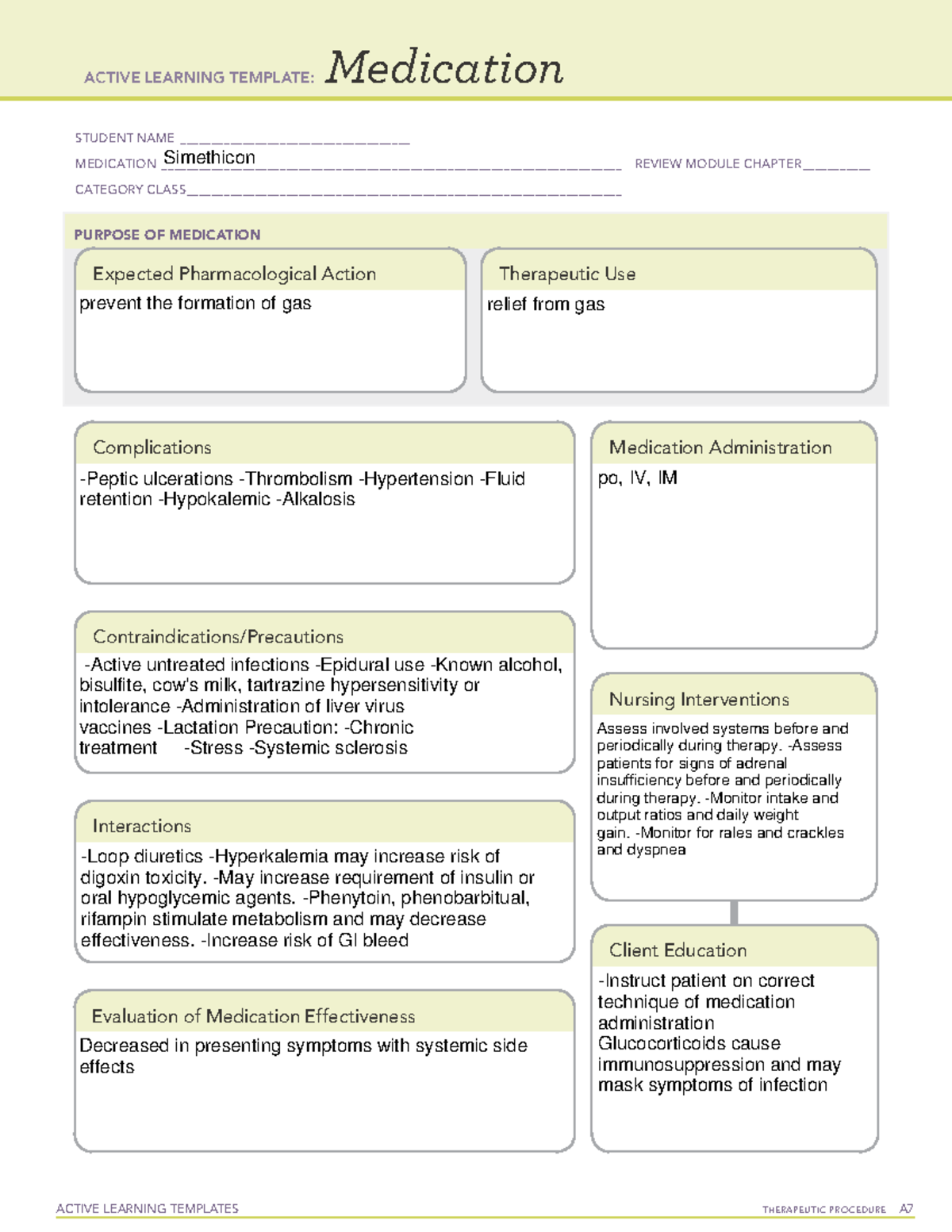 Active Learning Template: Simethicone Tablet - ATI Med Review - Studocu