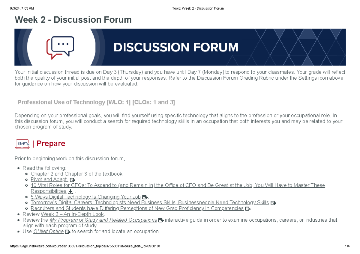 Week 2 Discussion Forum: Exploring Required Technology Skills - Studocu