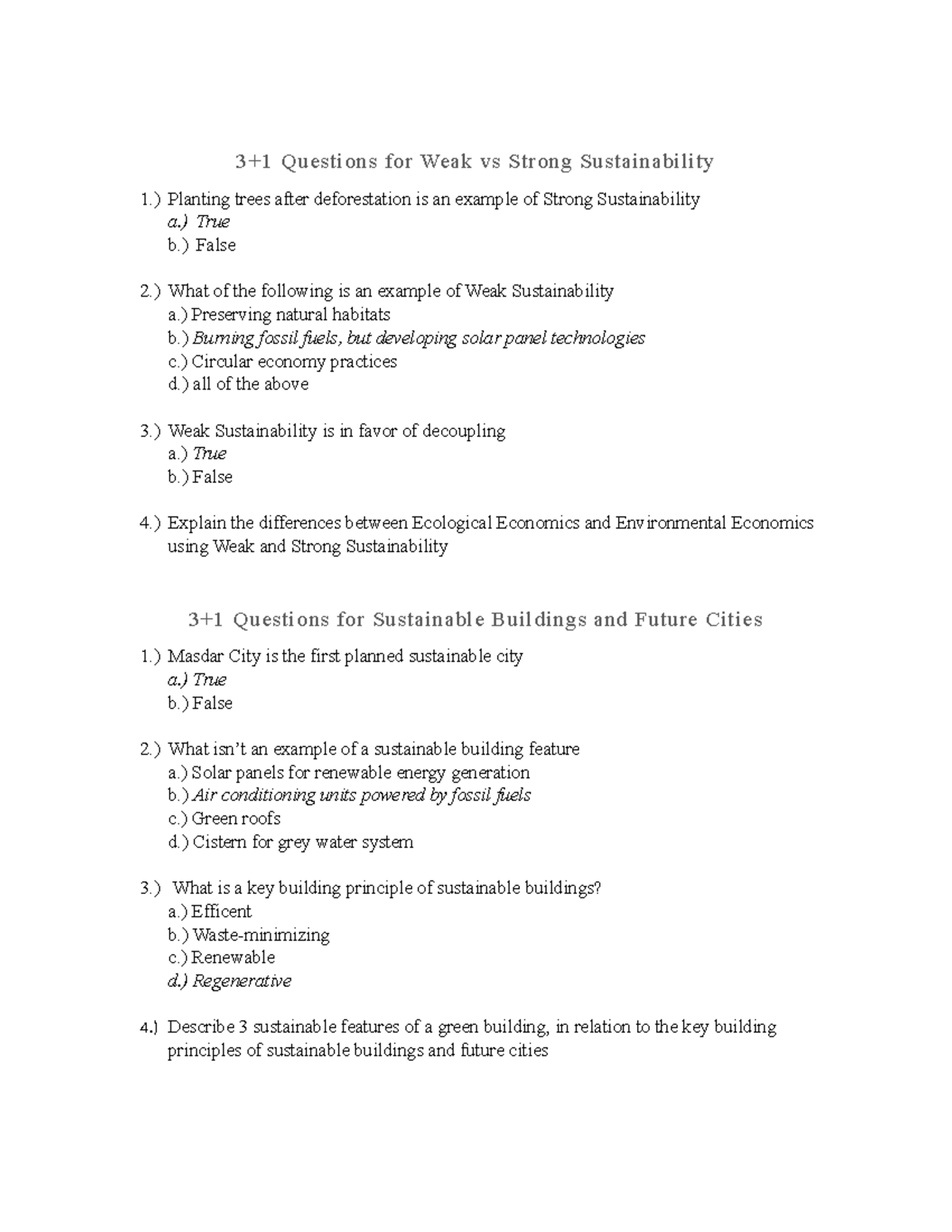 Example Questions Enbus 102 - 3+1 Questions for Weak vs Strong ...
