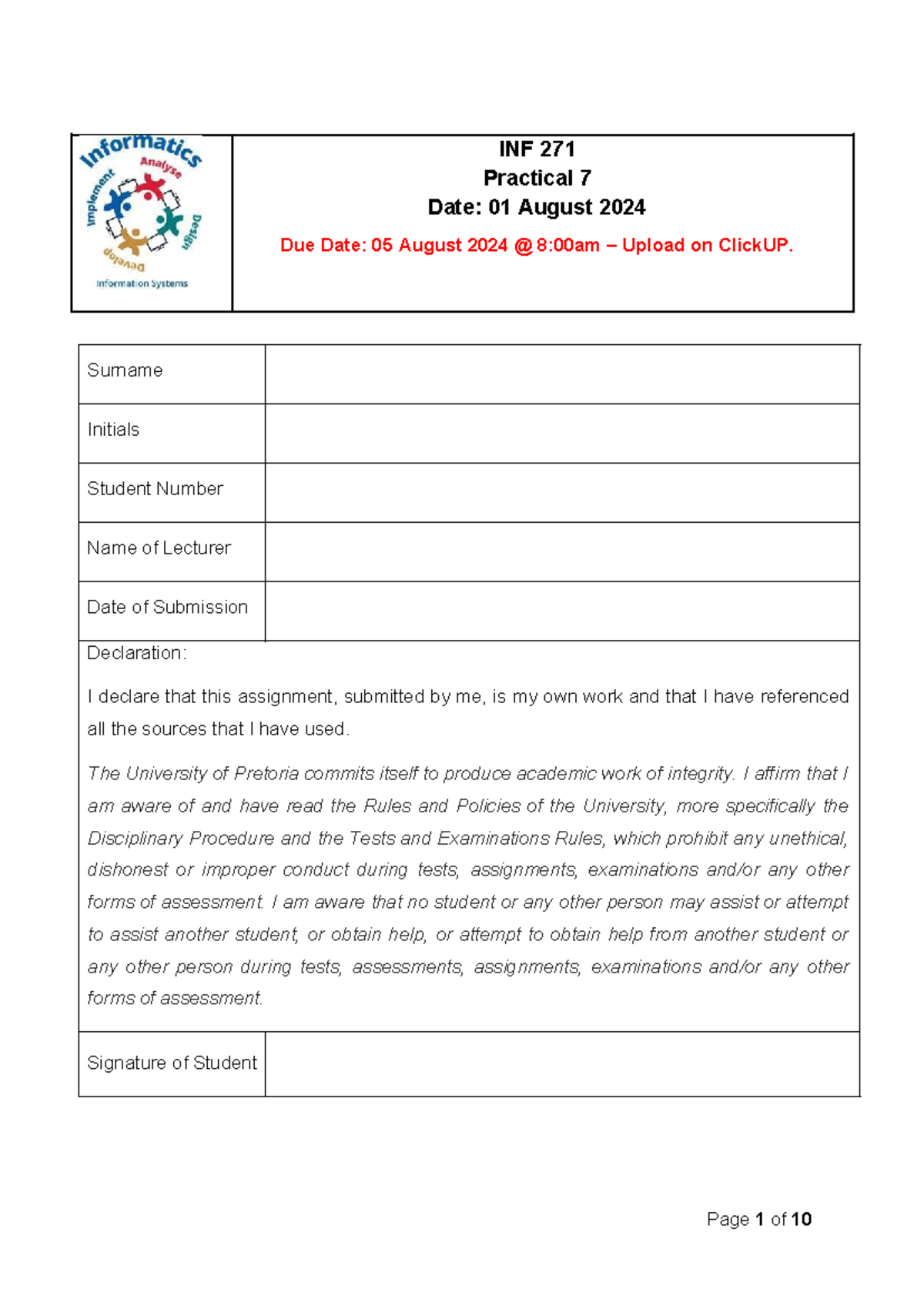 Practical 7 Instructions - INF 271 Practical 7 Date: 01 August 2024 Due ...
