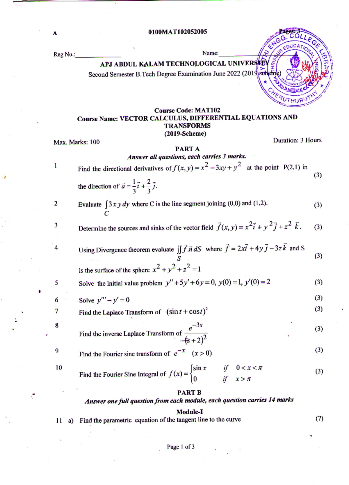 MAT102 Final Exam Notes: Vector Calculus & Differential Equations, Jan ...