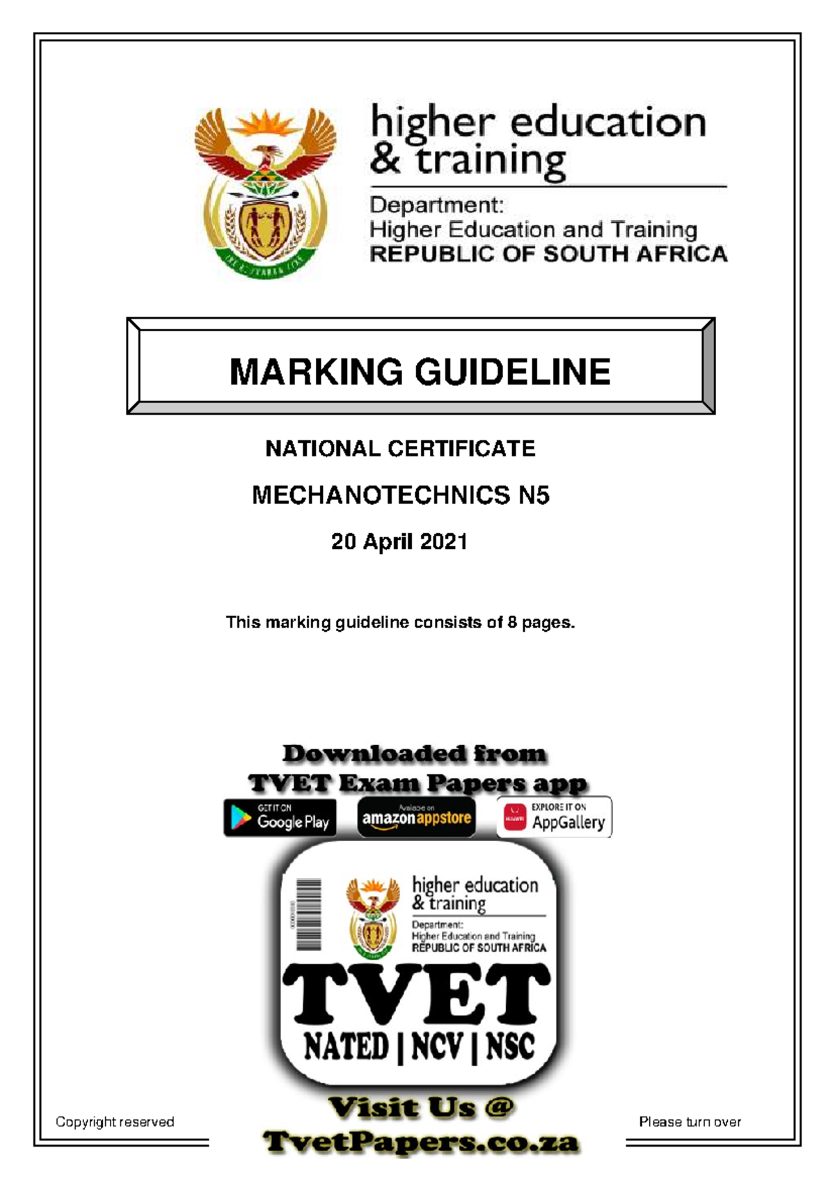 T1110 - Mechanotechnics N5 Marking Guideline April 2021 - Studocu
