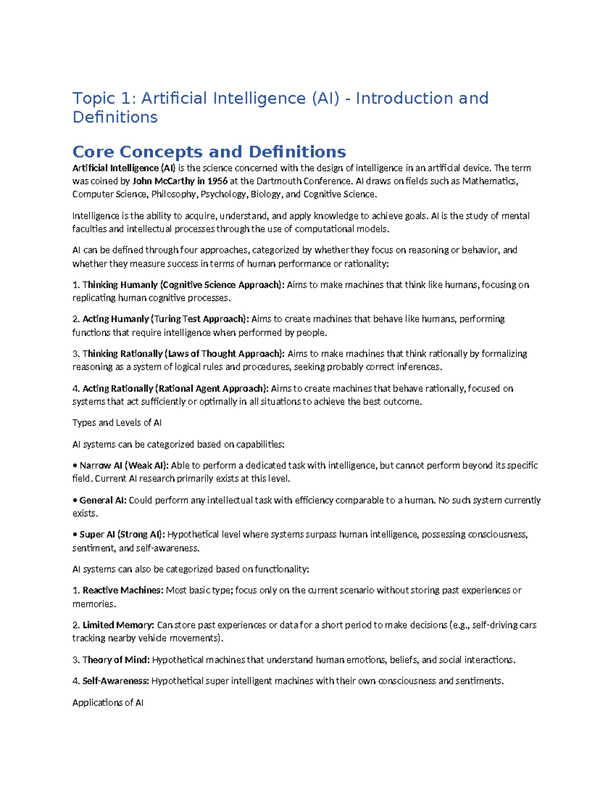 AI 101: Intro to Artificial Intelligence Concepts and Definitions - Studocu