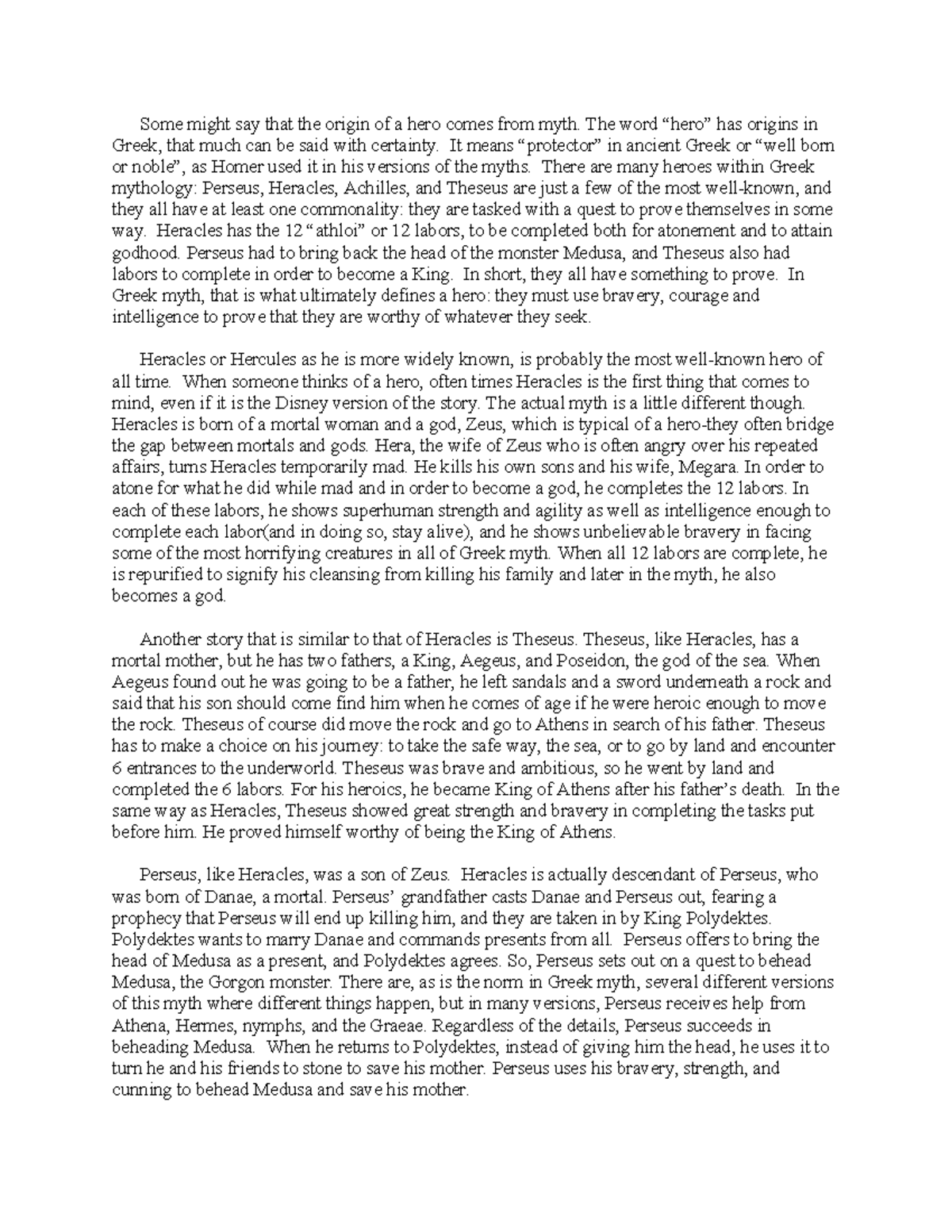 Final Essay 1: The Heroic Quests in Greek Mythology - Studocu