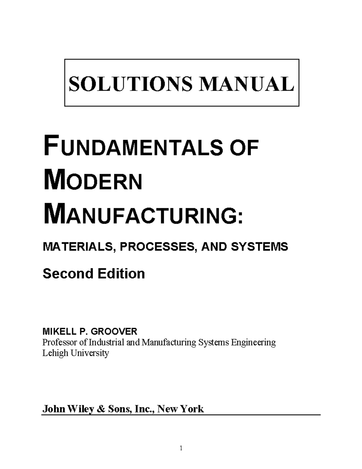 Solutions Manual for Fundamentals of Modern Manufacturing (2nd Ed ...