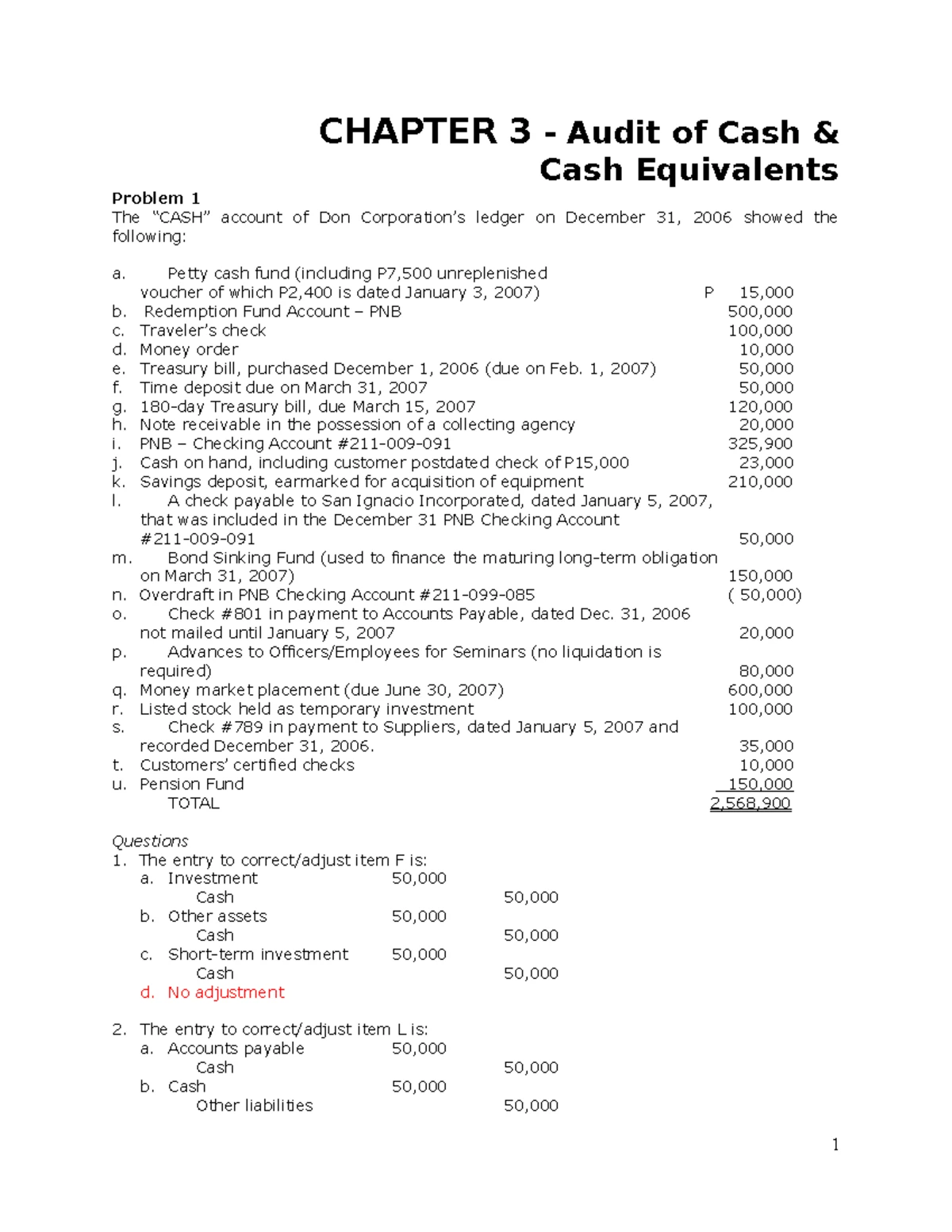 Audit OF Inventories - AUDIT OF INVENTORIES Easy For nos. 1- Problem 1 ...