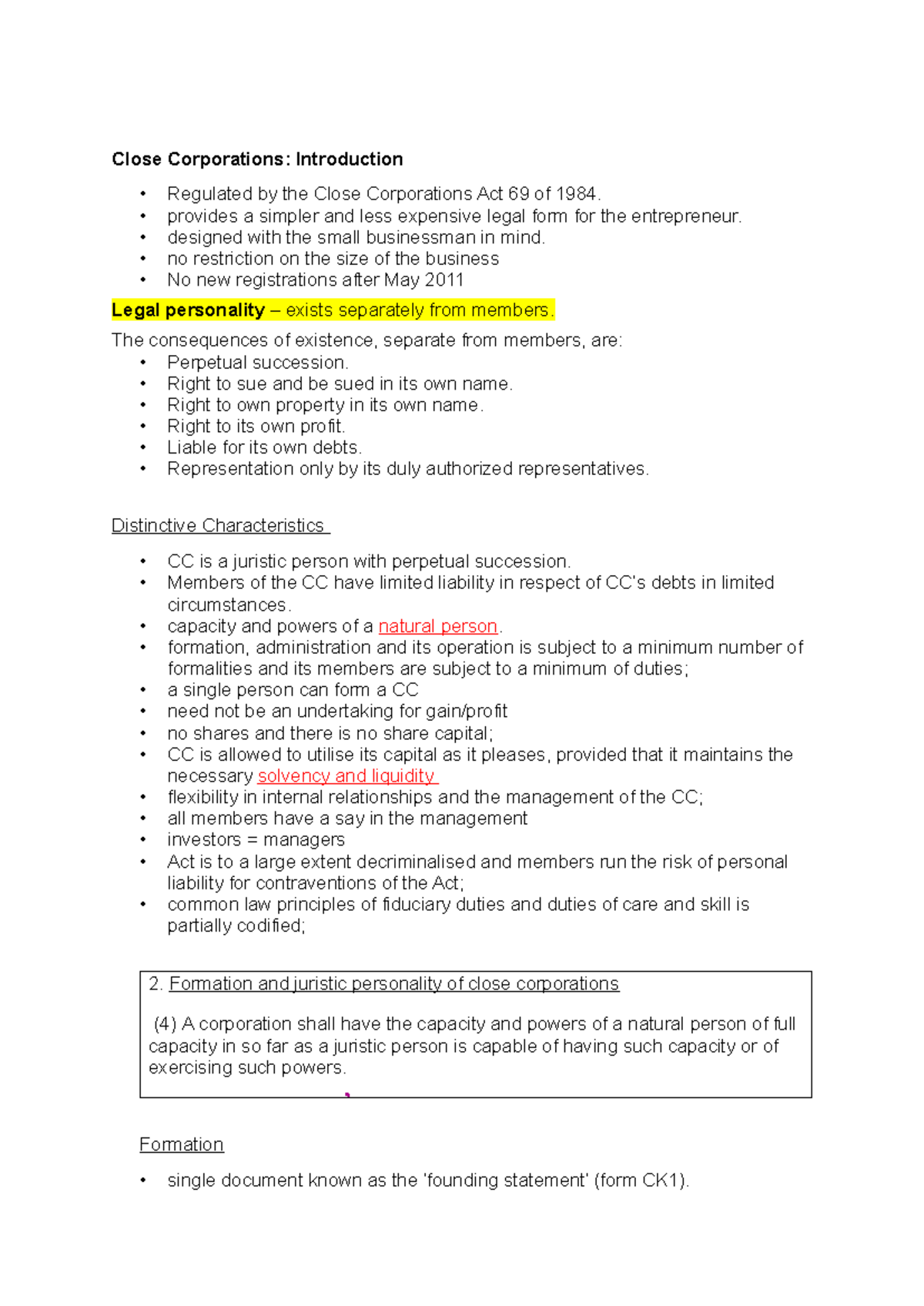 Close Corporations: An Intro to the Close Corporations Act 69 of 1984 ...