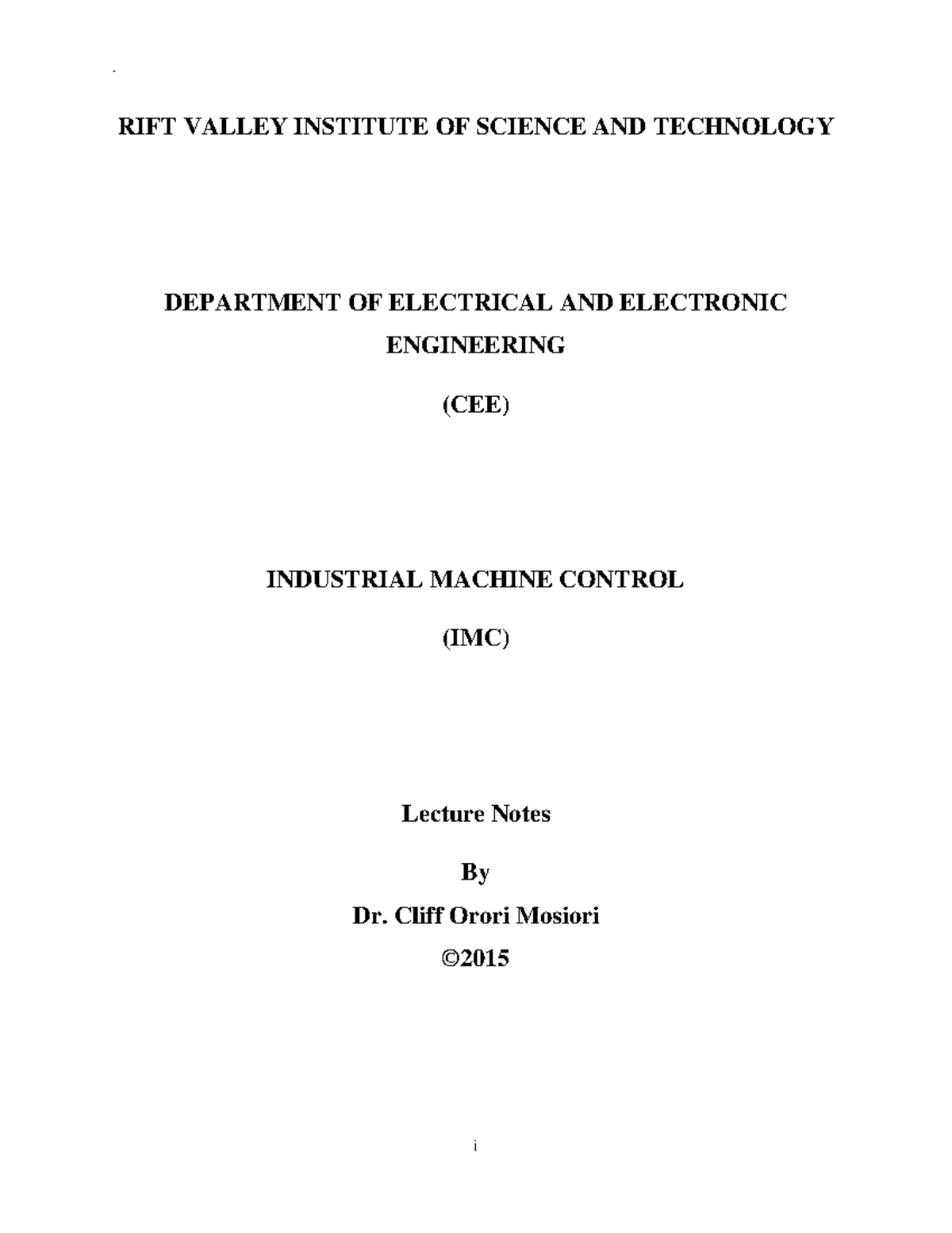 2 IMC Industrial Machine Control Lecture Notes for Electrical ...