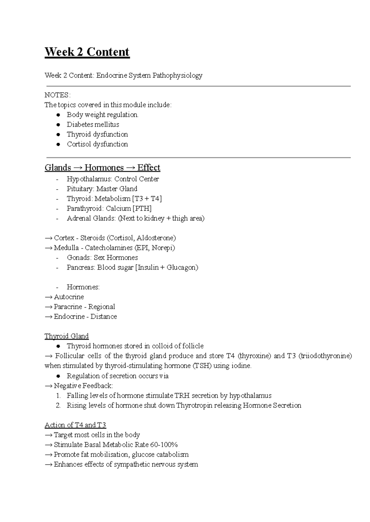 Week 2 Lecture Notes: Endocrine System Pathophysiology - Studocu