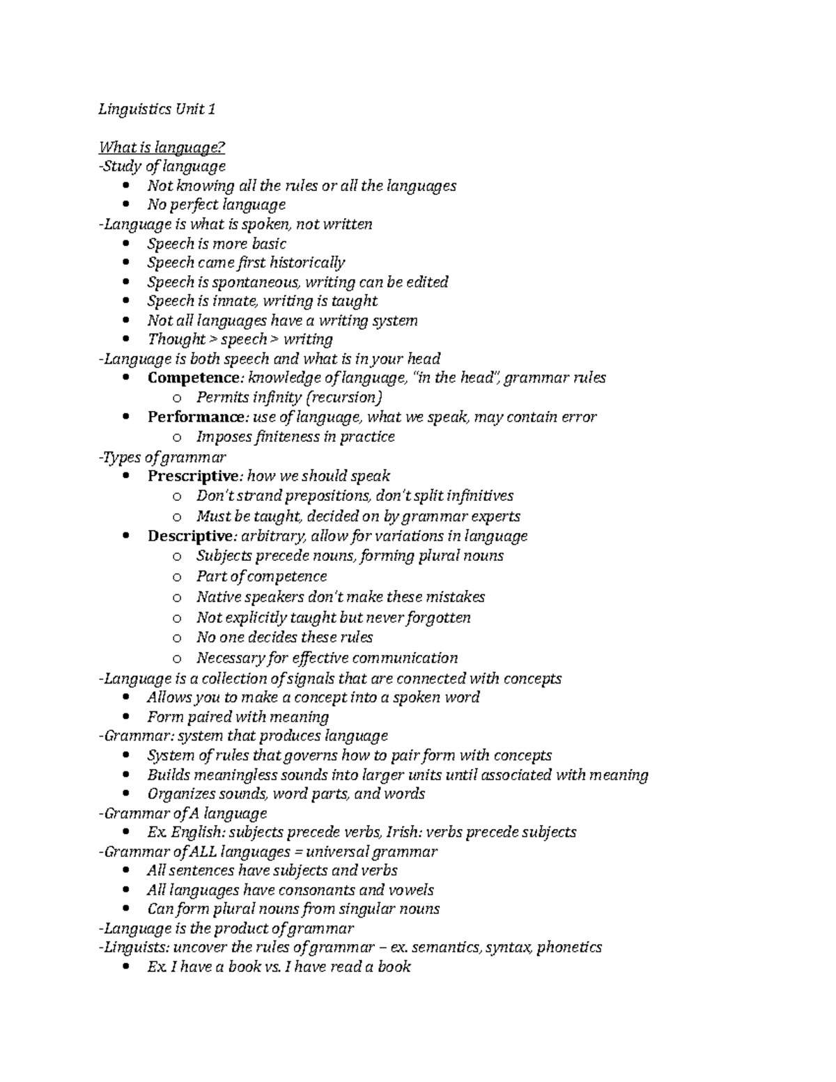 Linguistics Exam 1 Review Guide - Linguistics Unit 1 What is language ...