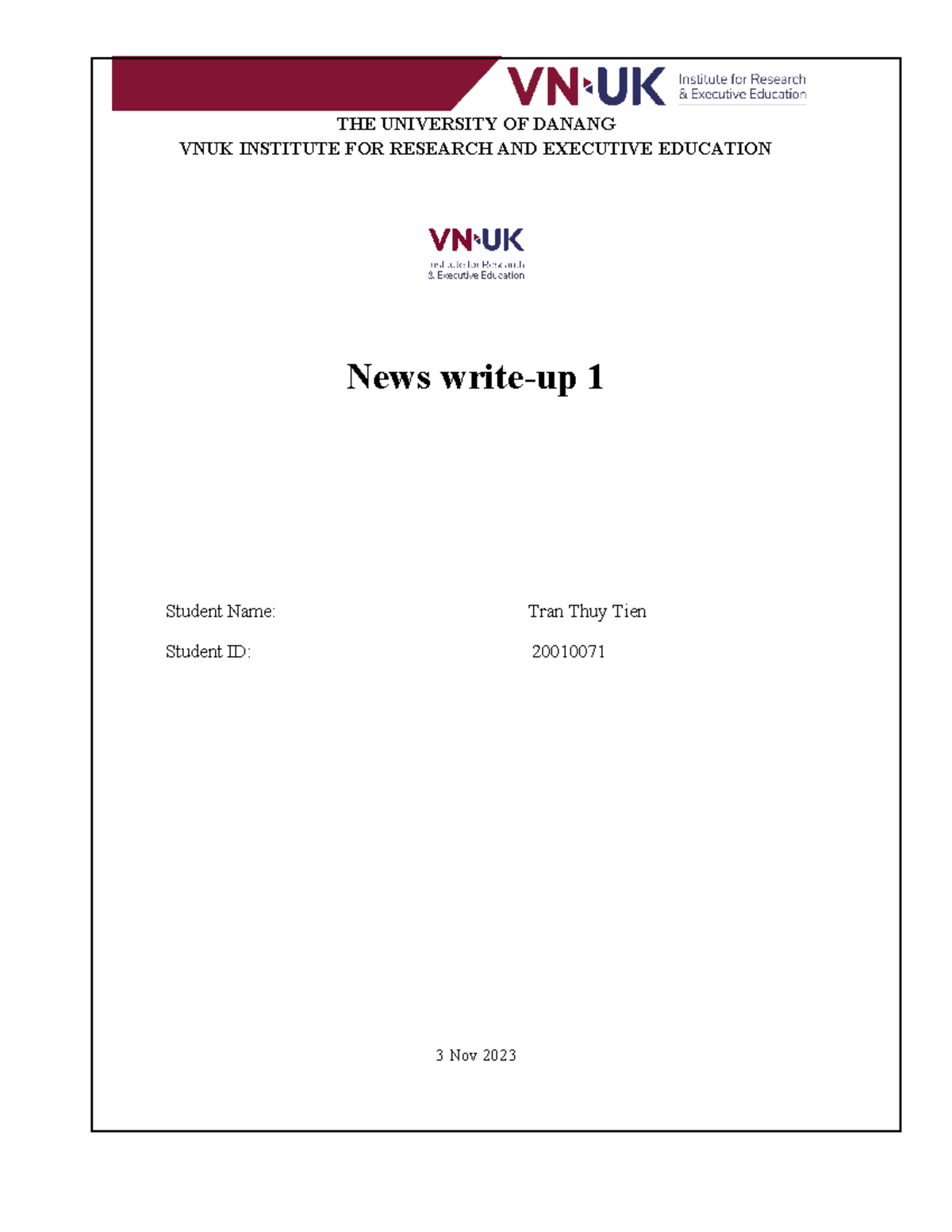 News - Write Up - THE UNIVERSITY OF DANANG VNUK INSTITUTE FOR RESEARCH ...