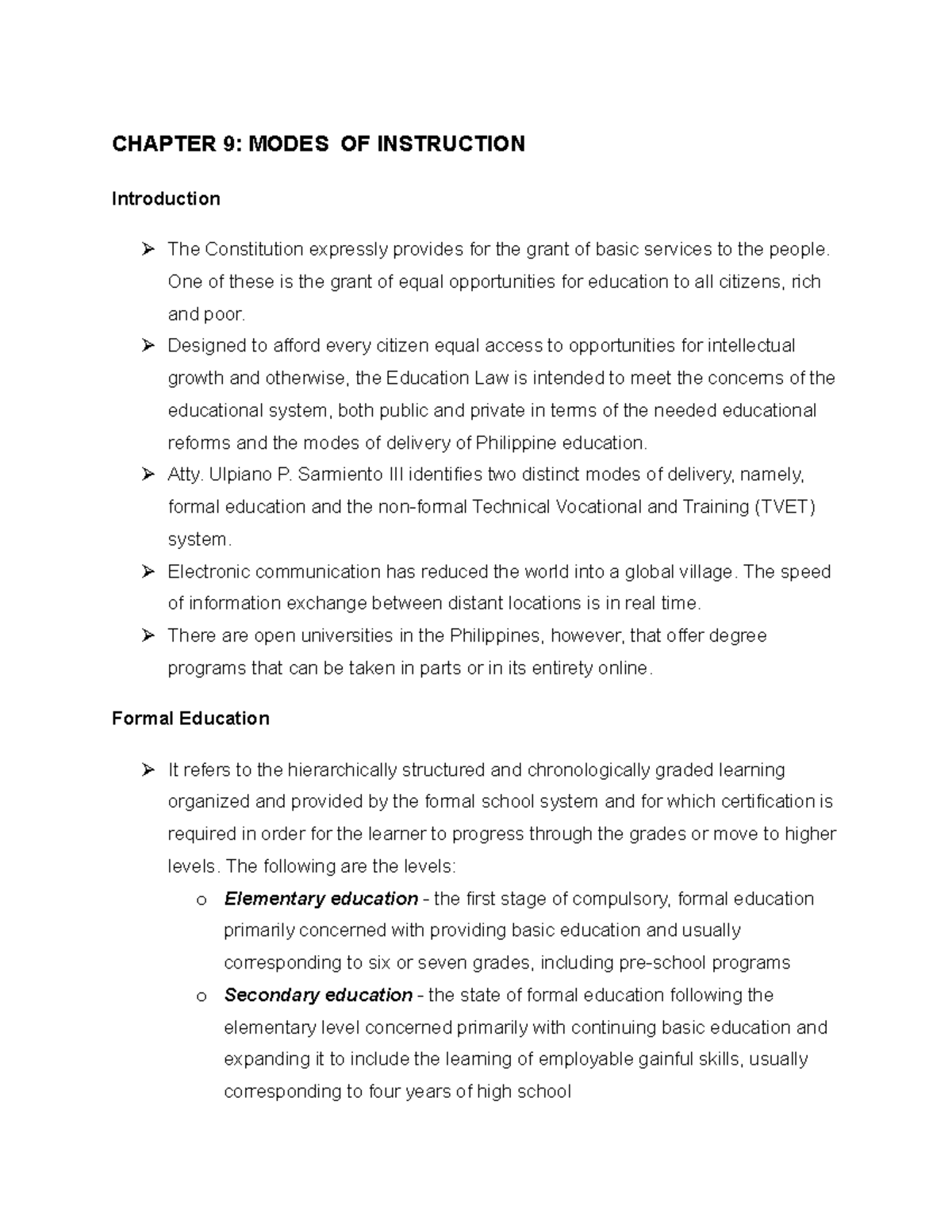 Chapter 9 - Modes of Instruction & Delivery Techniques in Education ...