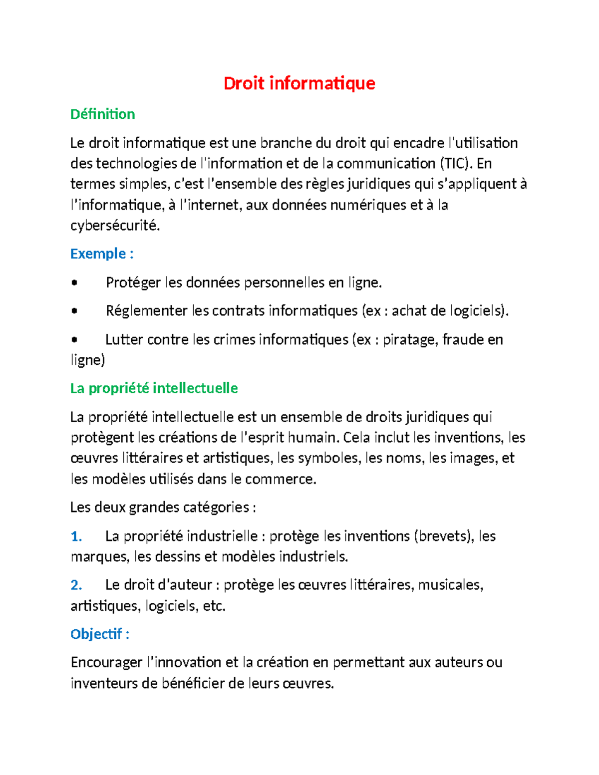 Cours Droit Informatique : Concepts et Réglementations Essentielles ...