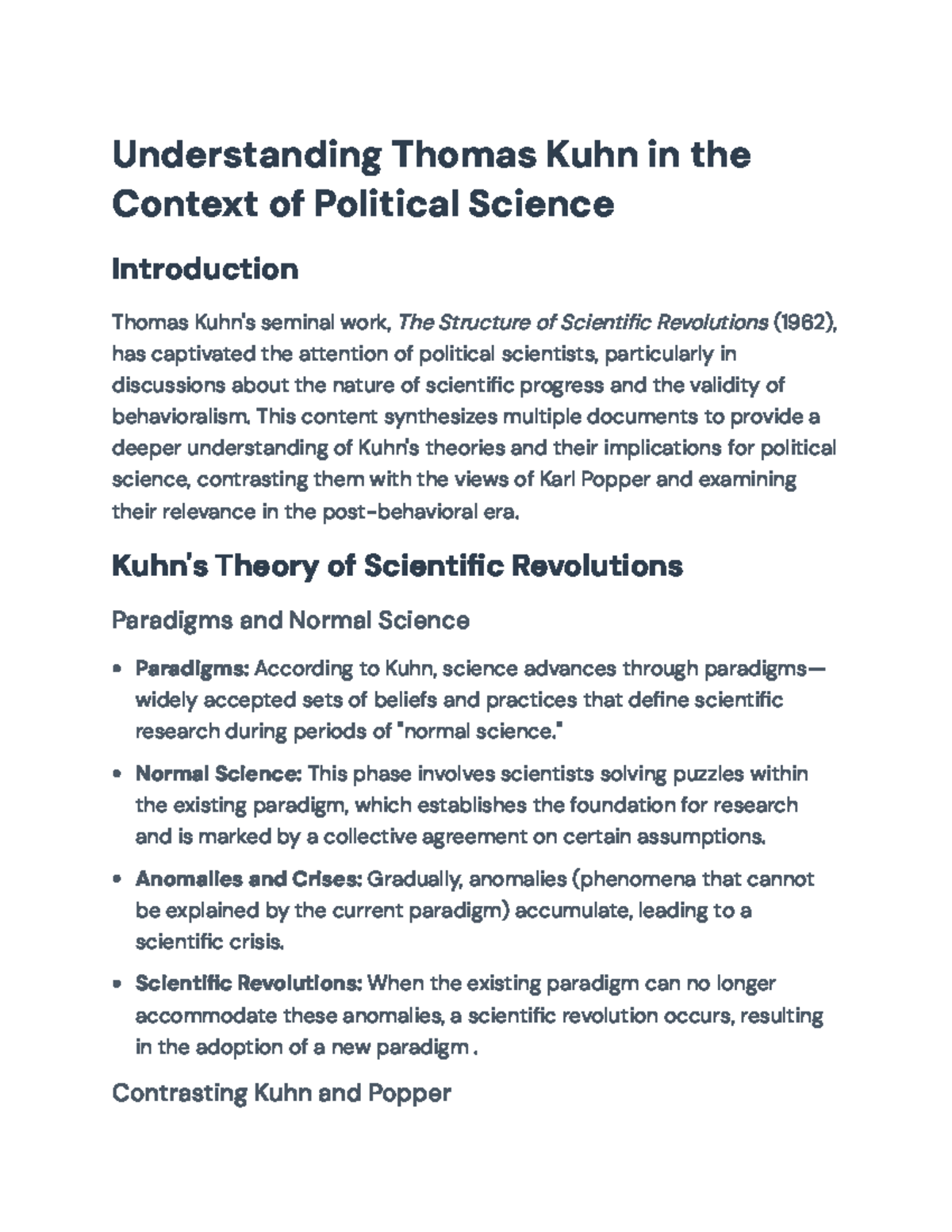 Behavioralism and Kuhn's Influence on Political Science Perspectives ...