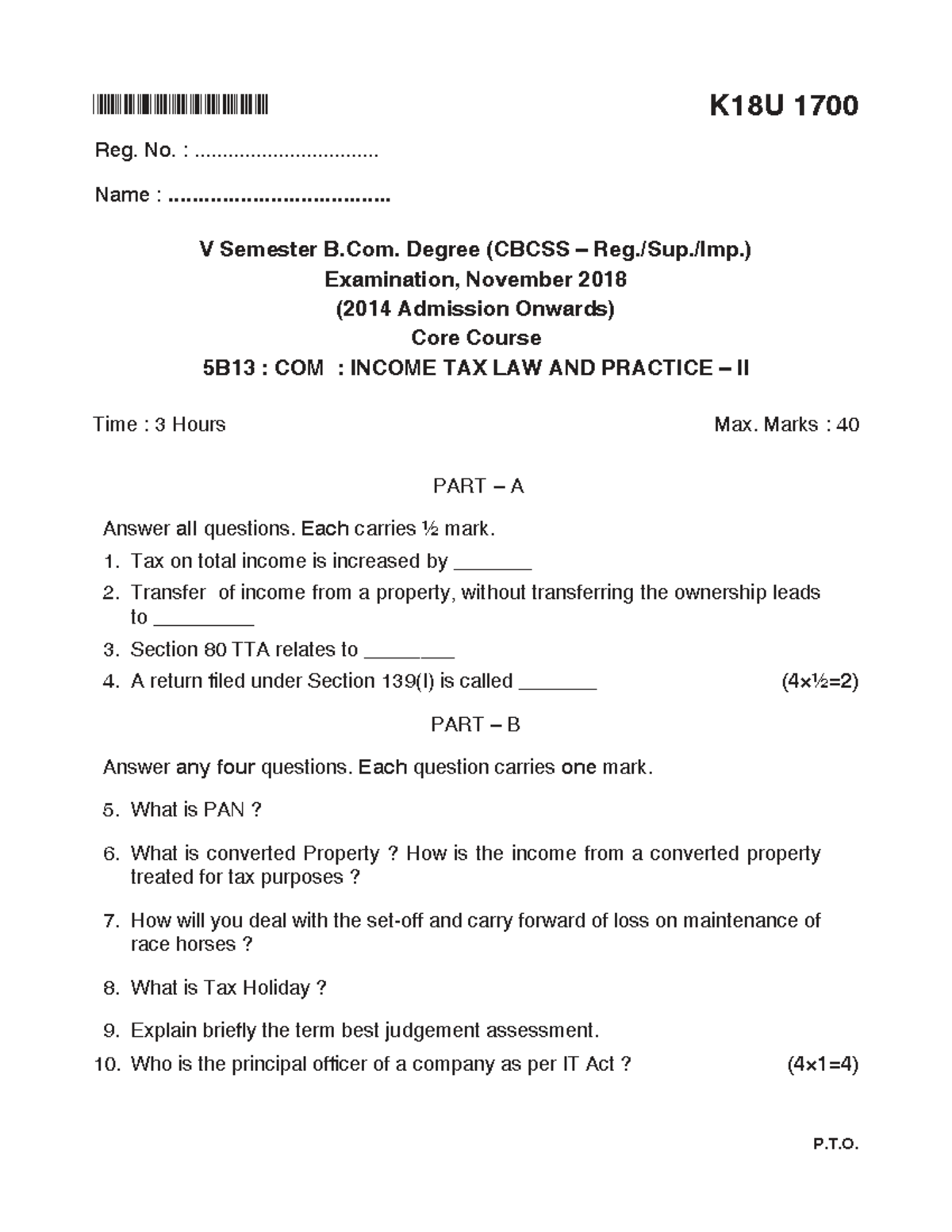 K18U 1700 - Income Tax Law & Practice II Exam Questions - Studocu