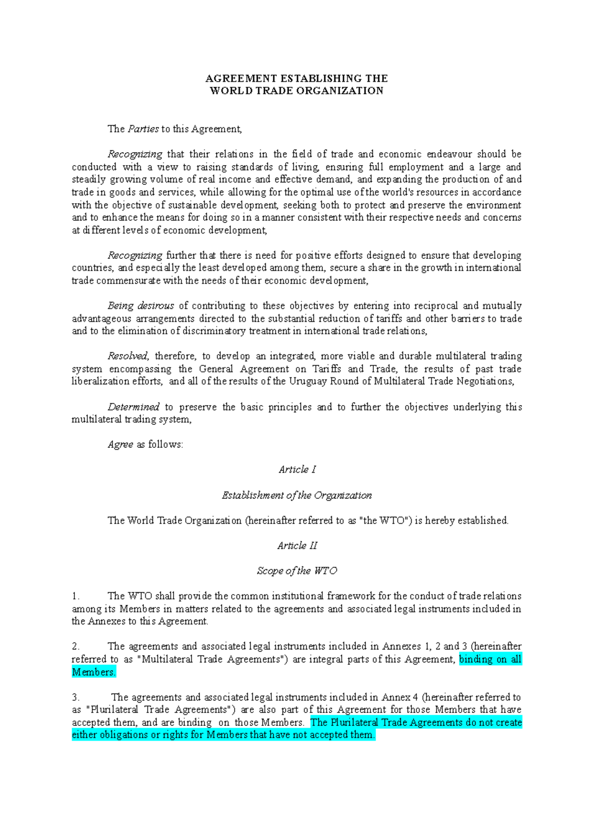 Material 1-1 Wto - wto - AGREEMENT ESTABLISHING THE WORLD TRADE ...